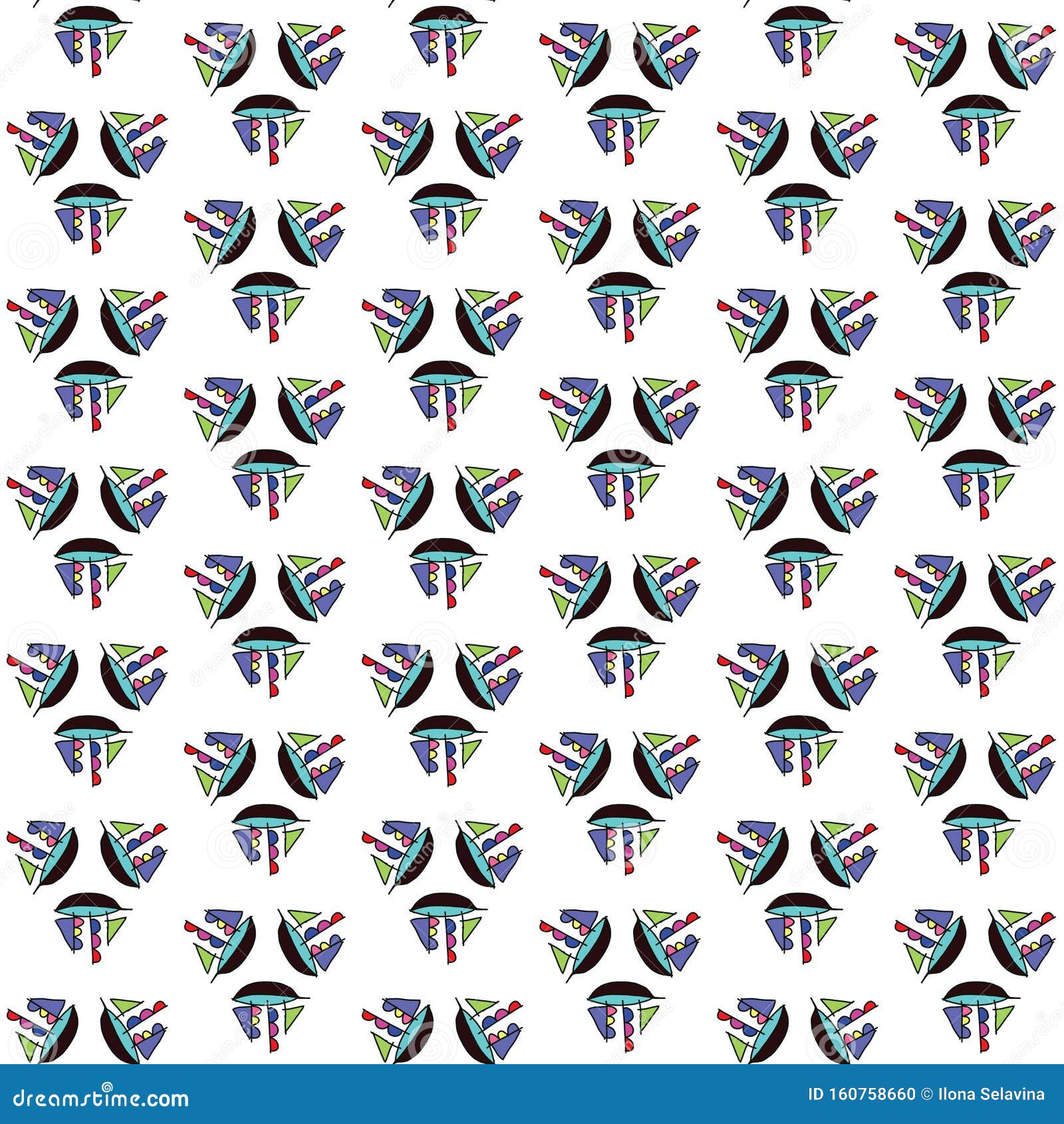 Hand Drawn Doodle Cartoon Ship Triangular Shape Geometric Seamless ...