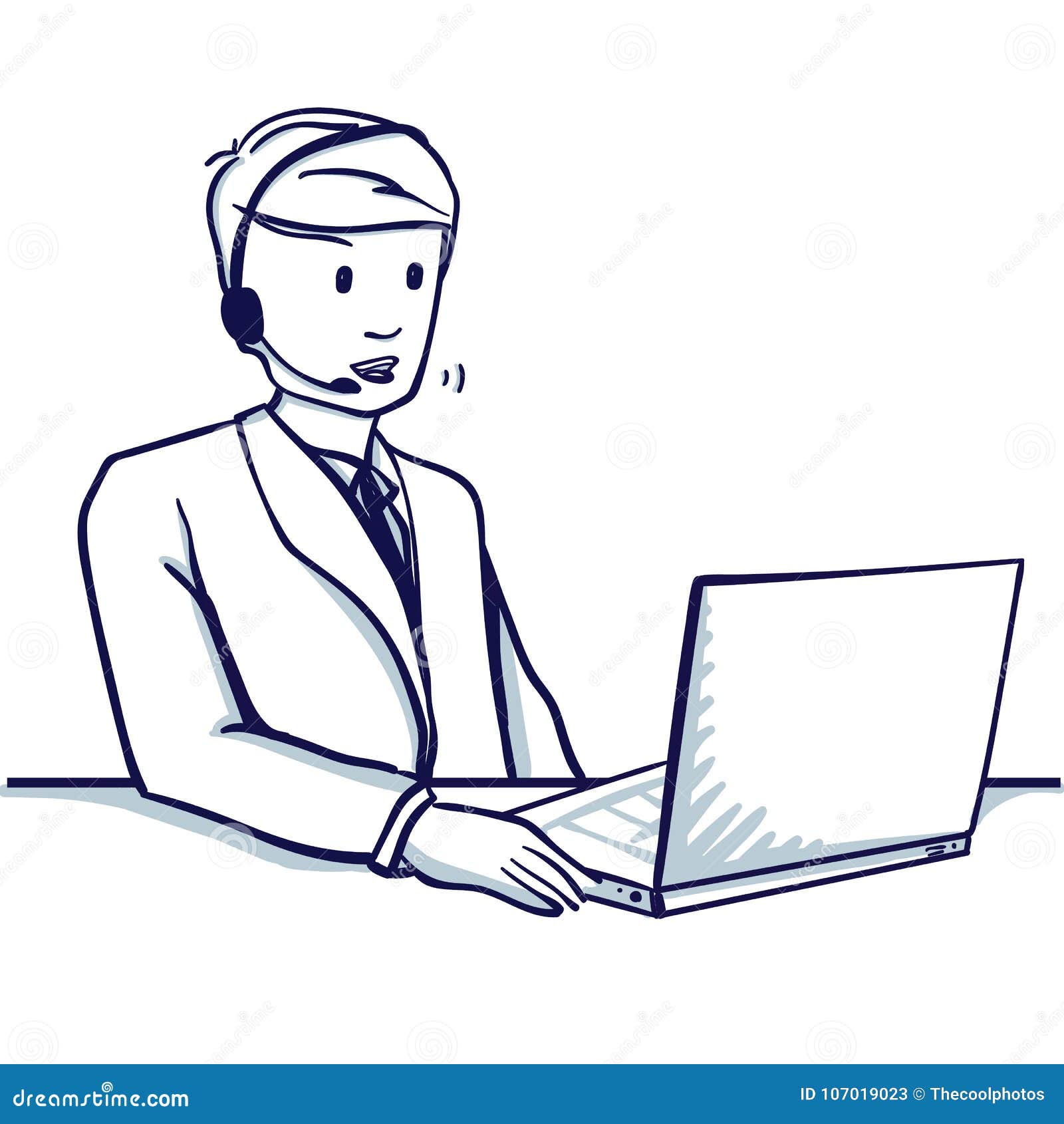 The Boy is Sitting at the Table, in Front of the Laptop, he is Customer ...