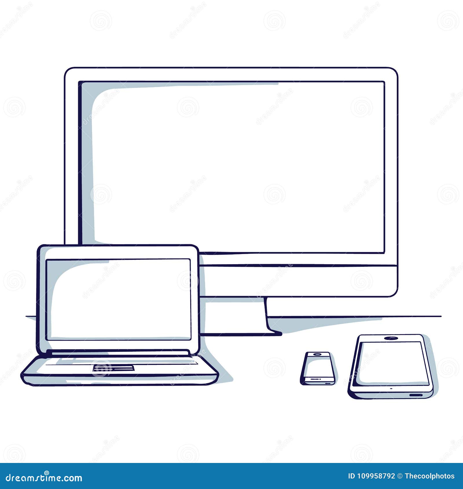 Set of Different Computer and Mobile Device: Desktop, Tablet, Laptop ...