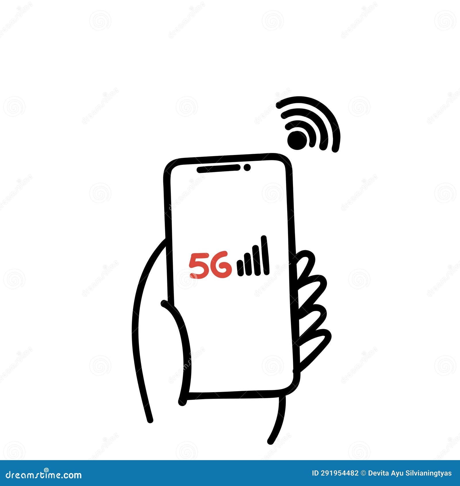 Hand Drawn Doodle Cell Phone with Network Signal Stock Vector ...