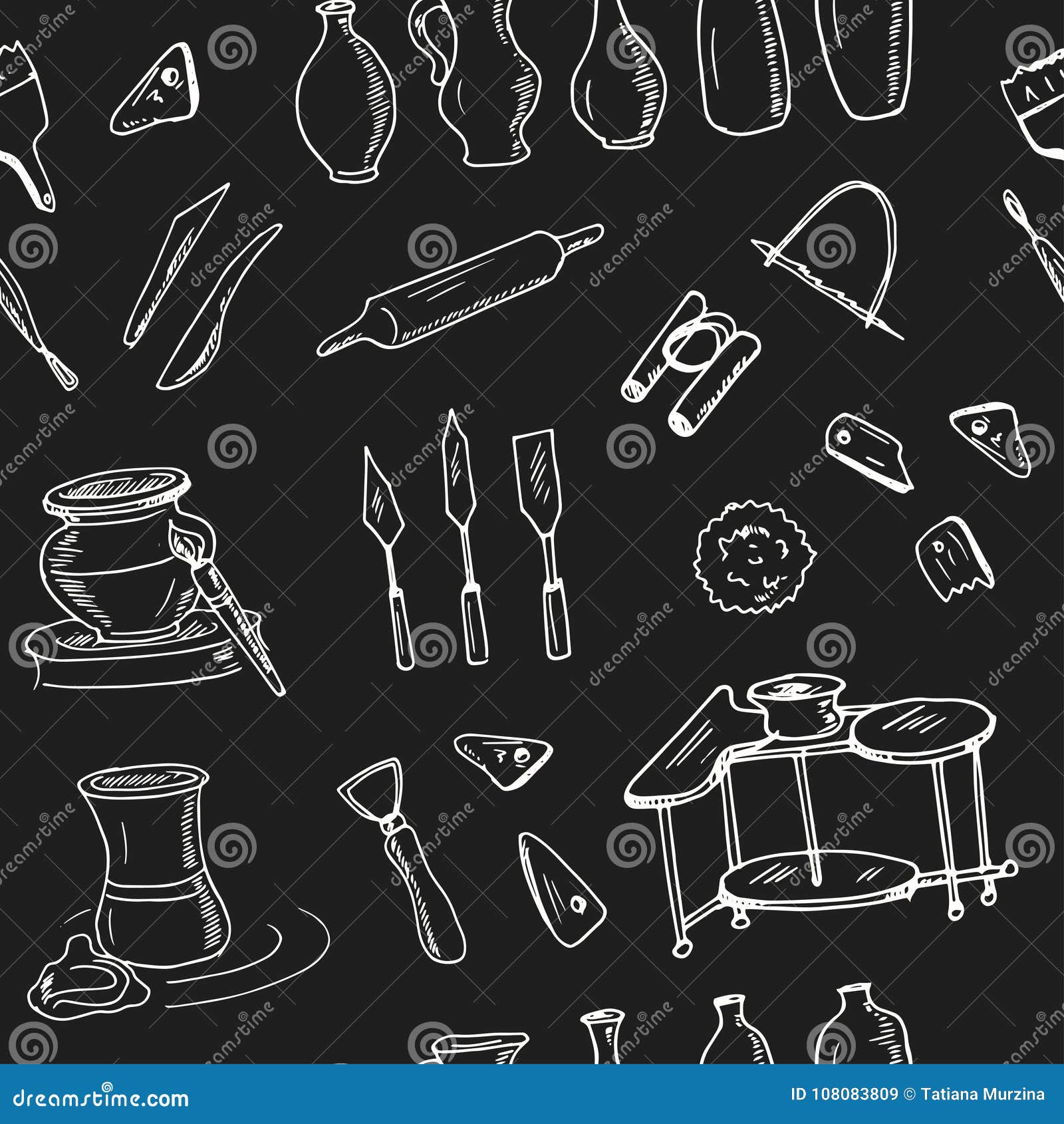 Hand Drawn Doodle Ceramic Classes Seamless Pattern Stock Vector ...