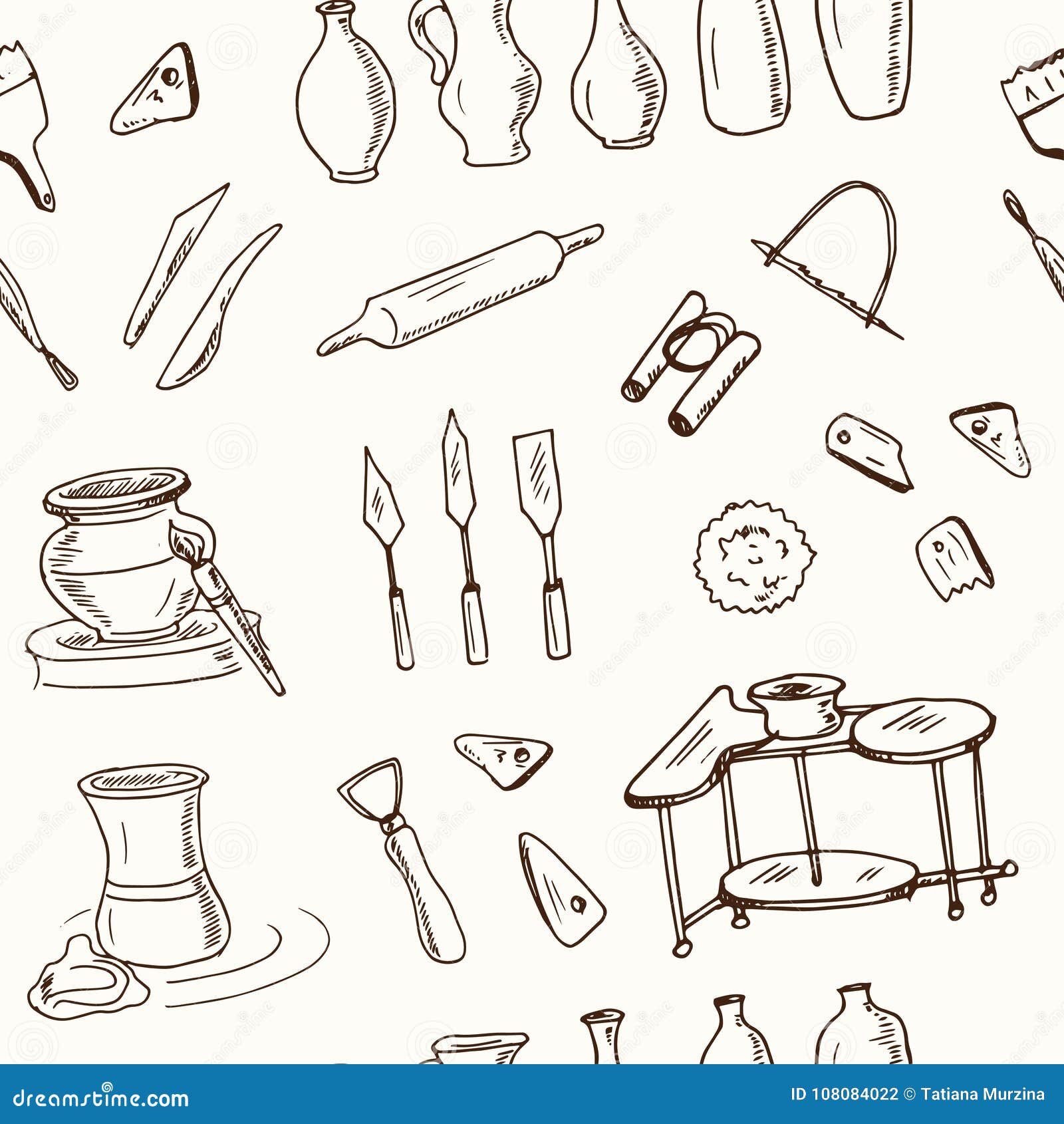 Hand Drawn Doodle Ceramic Classes Seamless Pattern Stock Vector ...