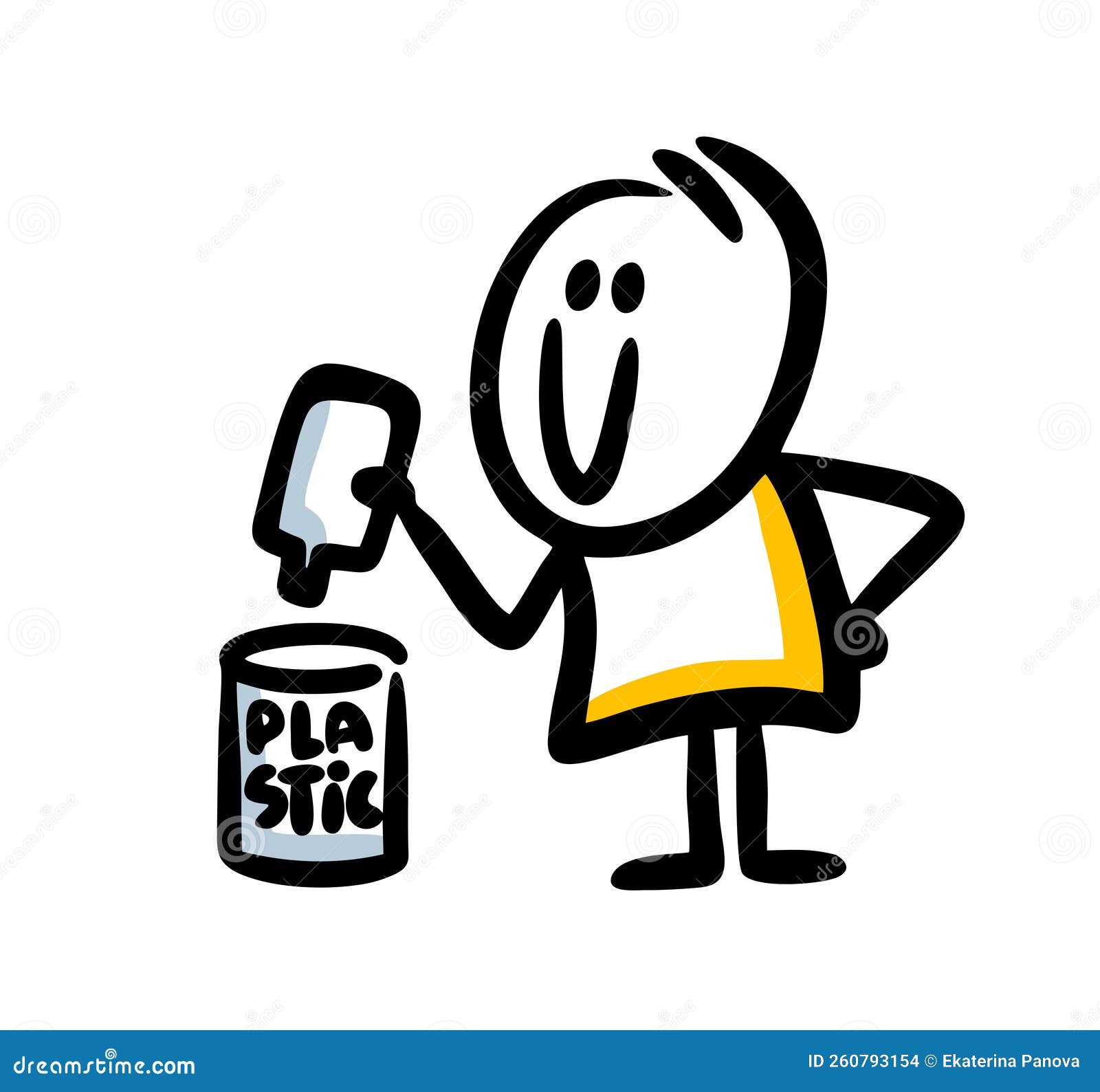 Hand Drawn Doodle Character with Plastic Throwing in Can. Stock ...