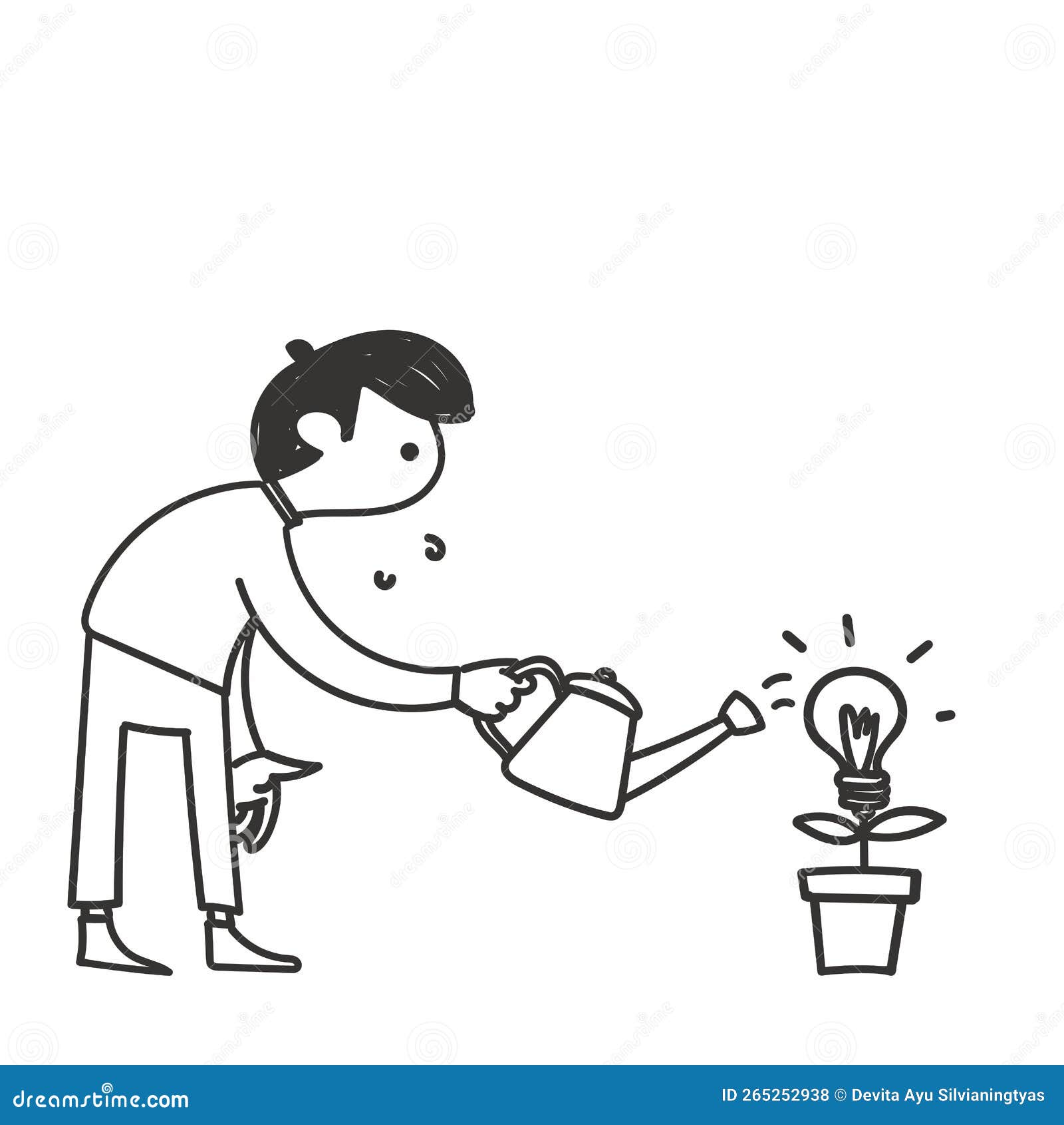 Hand Drawn Doodle Character Watering Bulb Plants Illustration Stock ...