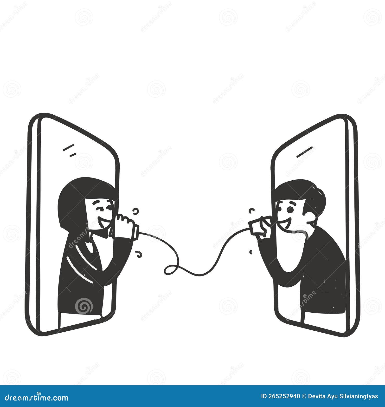 Hand Drawn Doodle Characters are Having a Video Conference Illustration ...