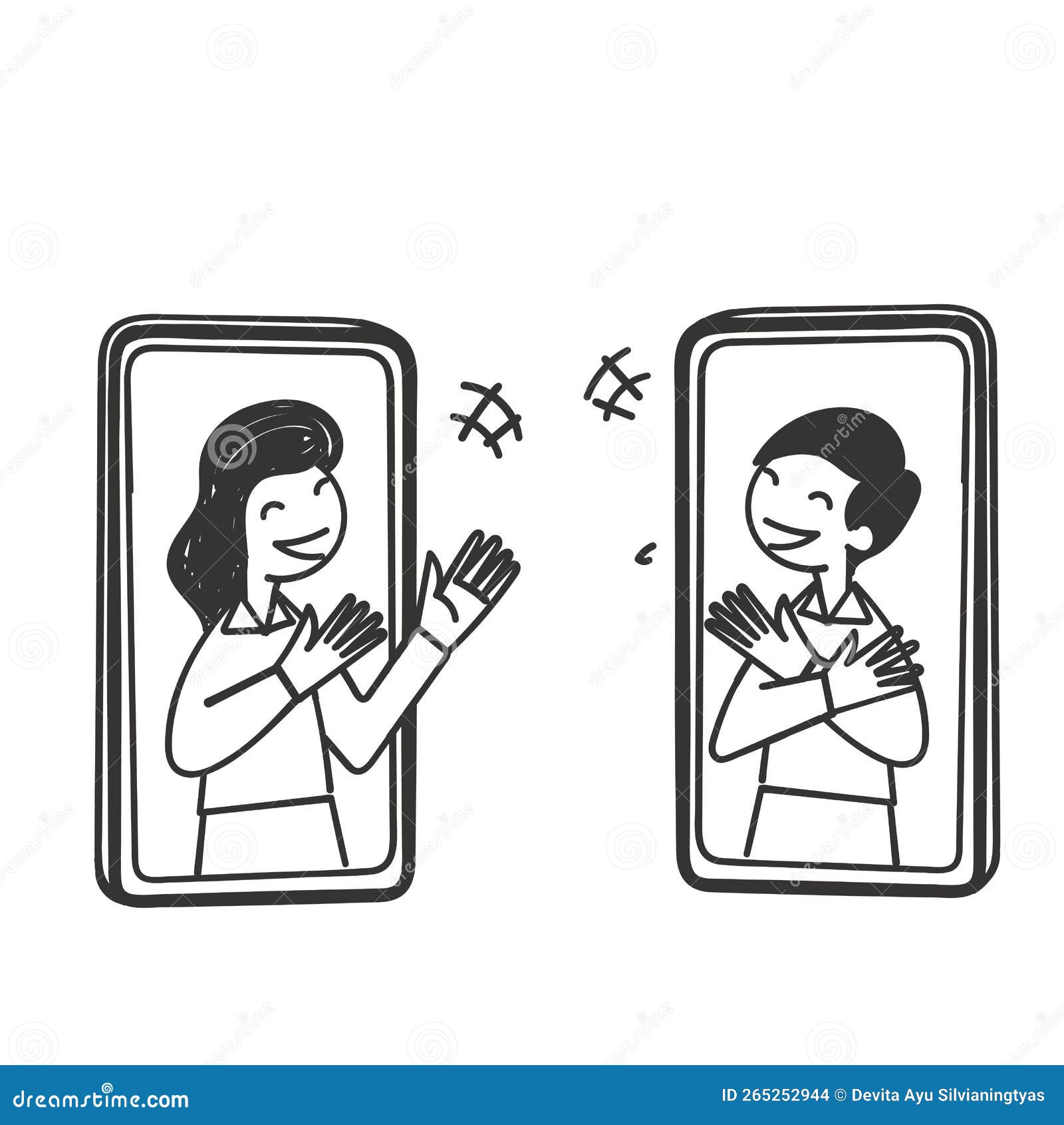 Hand Drawn Doodle Characters are Having a Video Conference Illustration ...