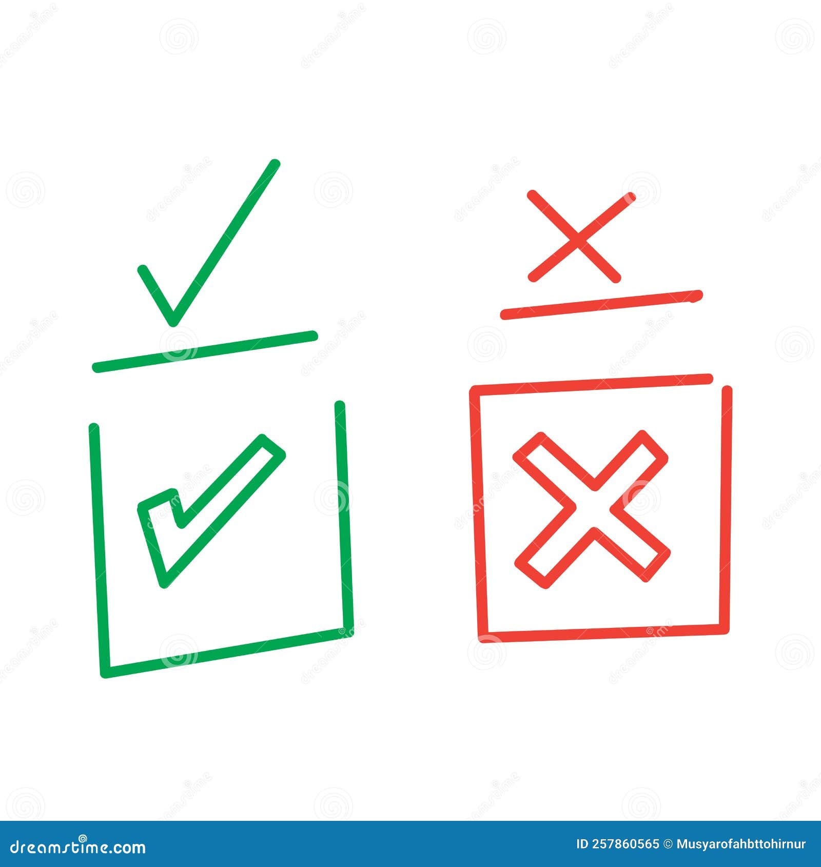 Hand Drawn Doodle Check Mark and Cross Illustration Stock Vector ...