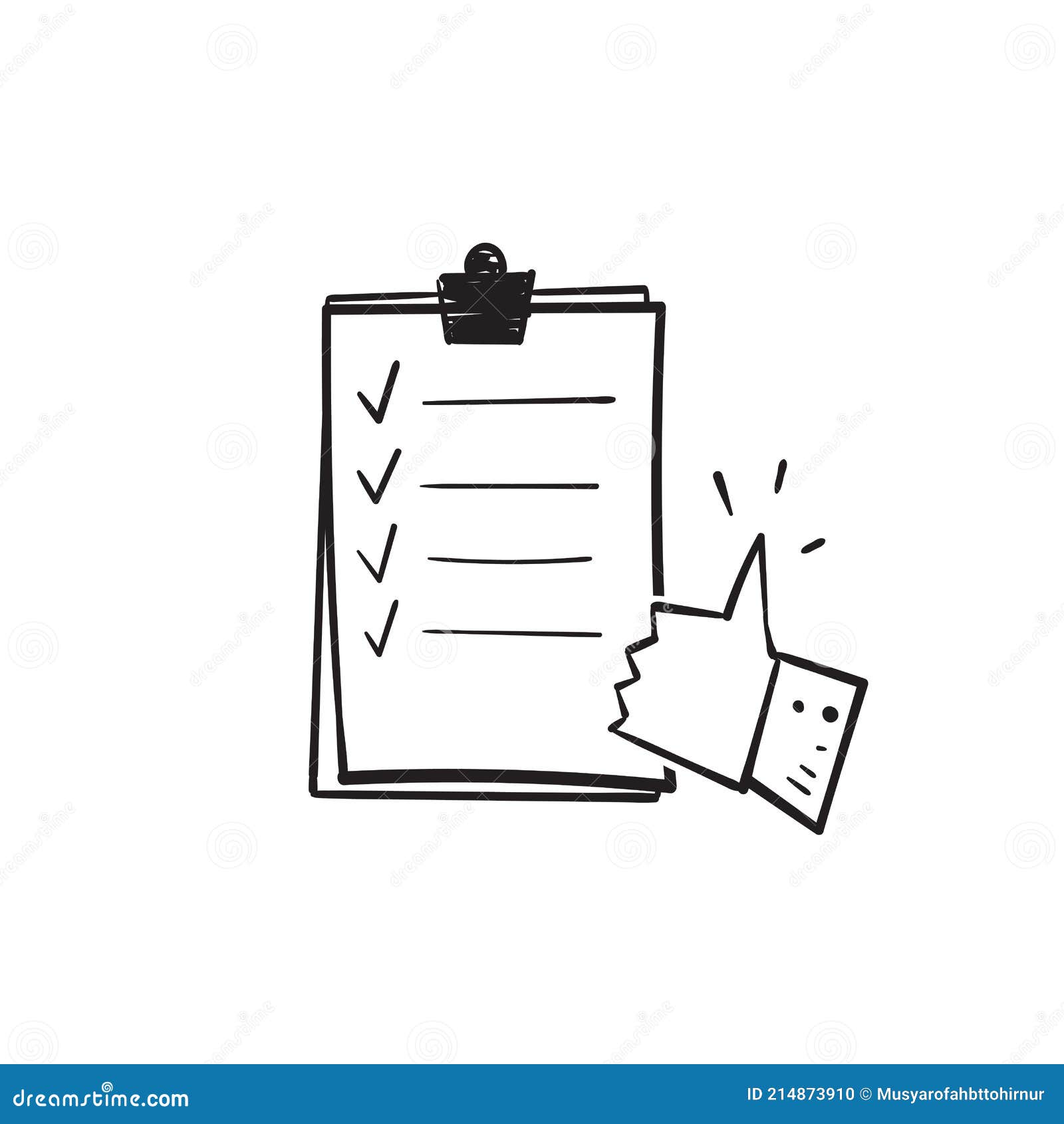 Hand Drawn Doodle Checklist Document and Thumb Up Illustration Icon ...