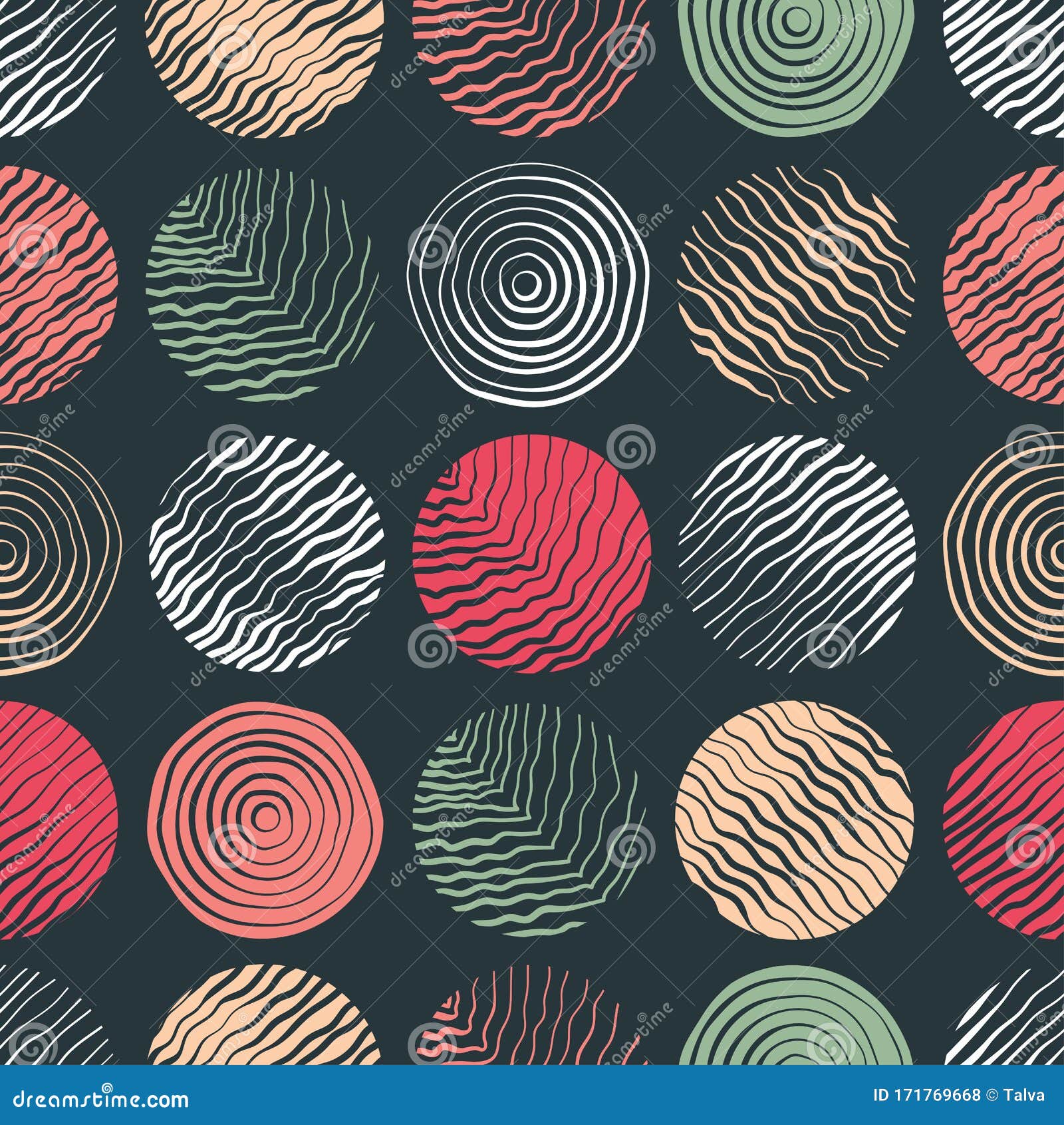 Hand Drawn Doodle Circles Seamless Pattern, Abstract Repeat Background ...