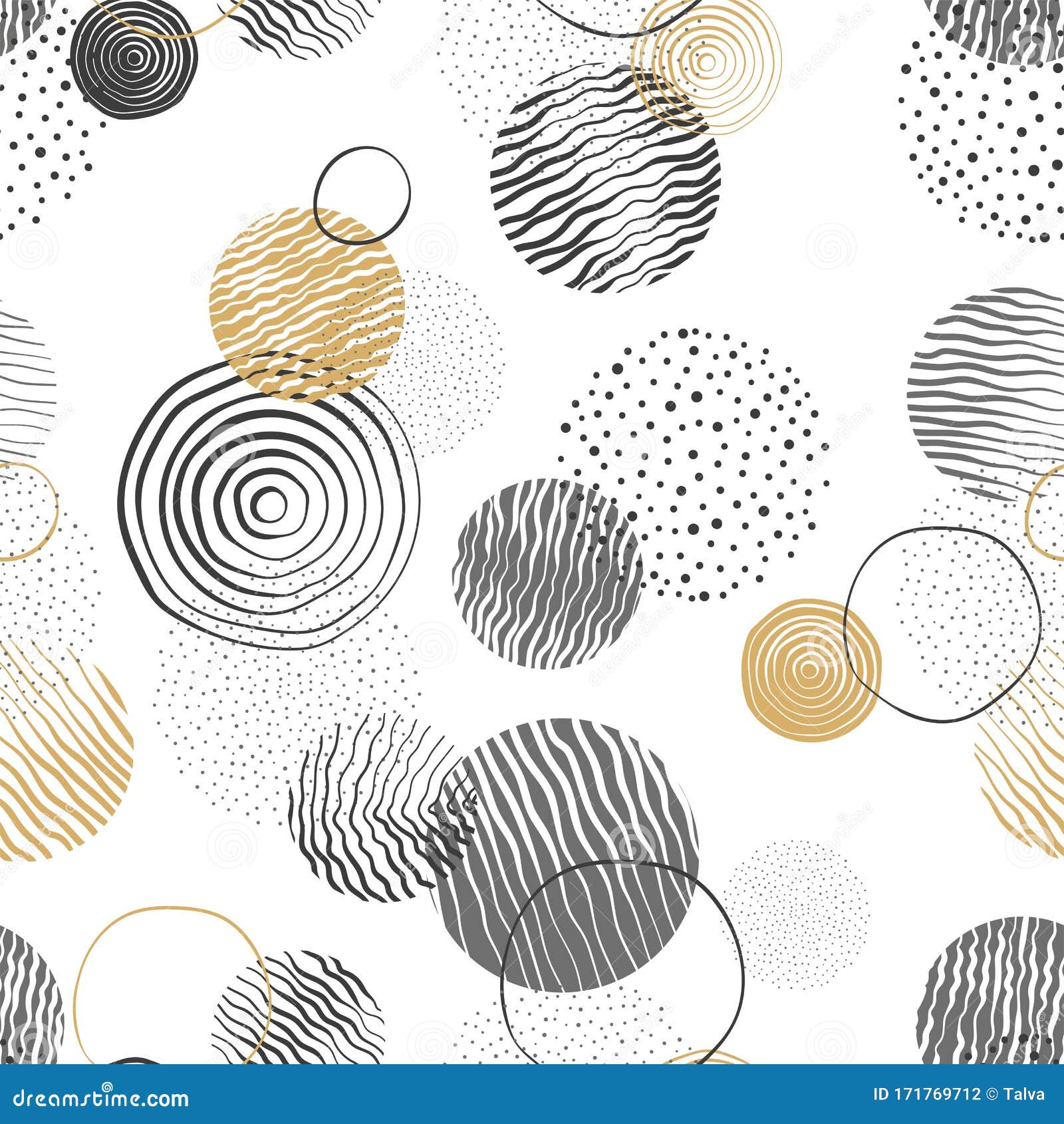 Hand Drawn Doodle Circles Seamless Pattern, Abstract Repeat Background ...