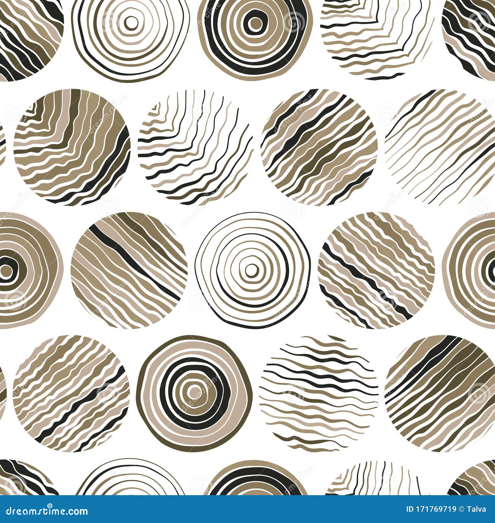 Hand Drawn Doodle Circles Seamless Pattern, Abstract Repeat Background ...