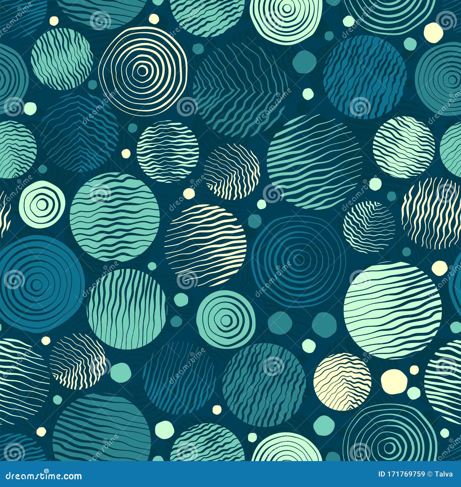 Hand Drawn Doodle Circles Seamless Pattern, Abstract Repeat Background ...