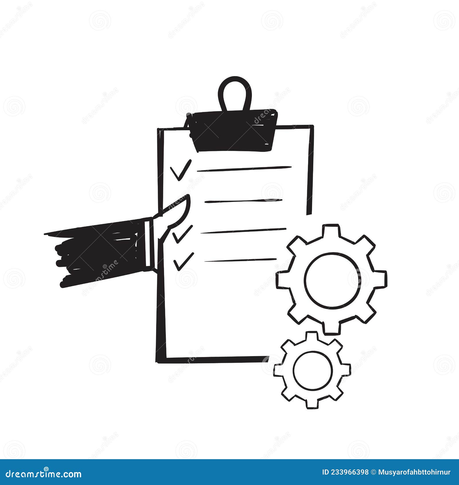 Hand Drawn Doodle Clipboard Check and Gears Illustration Stock Vector ...