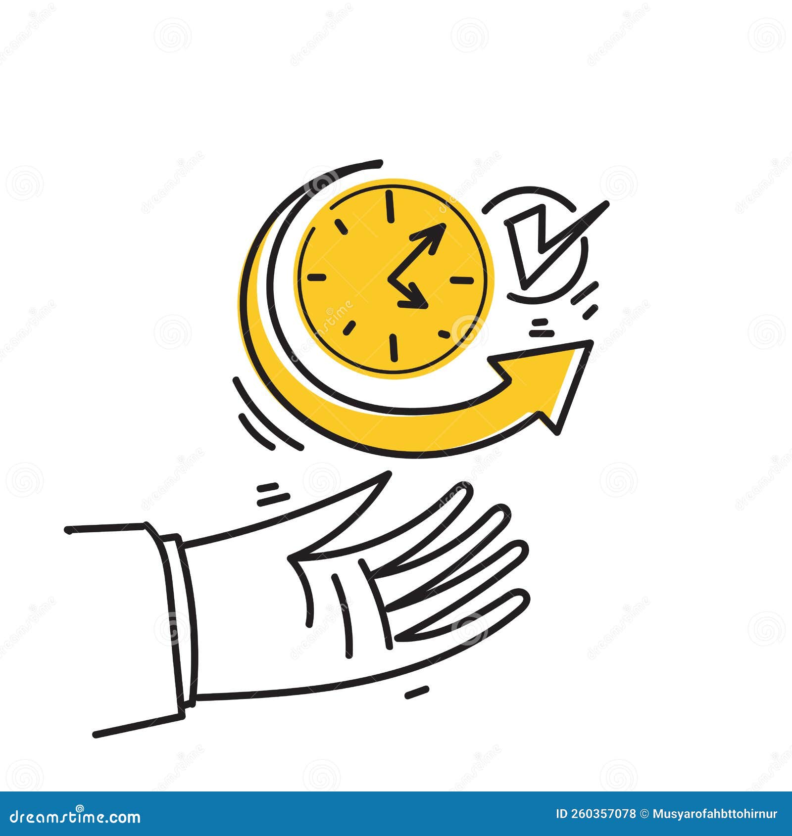 Hand Drawn Doodle Clock and Circular Arrow Illustration Vector Stock ...