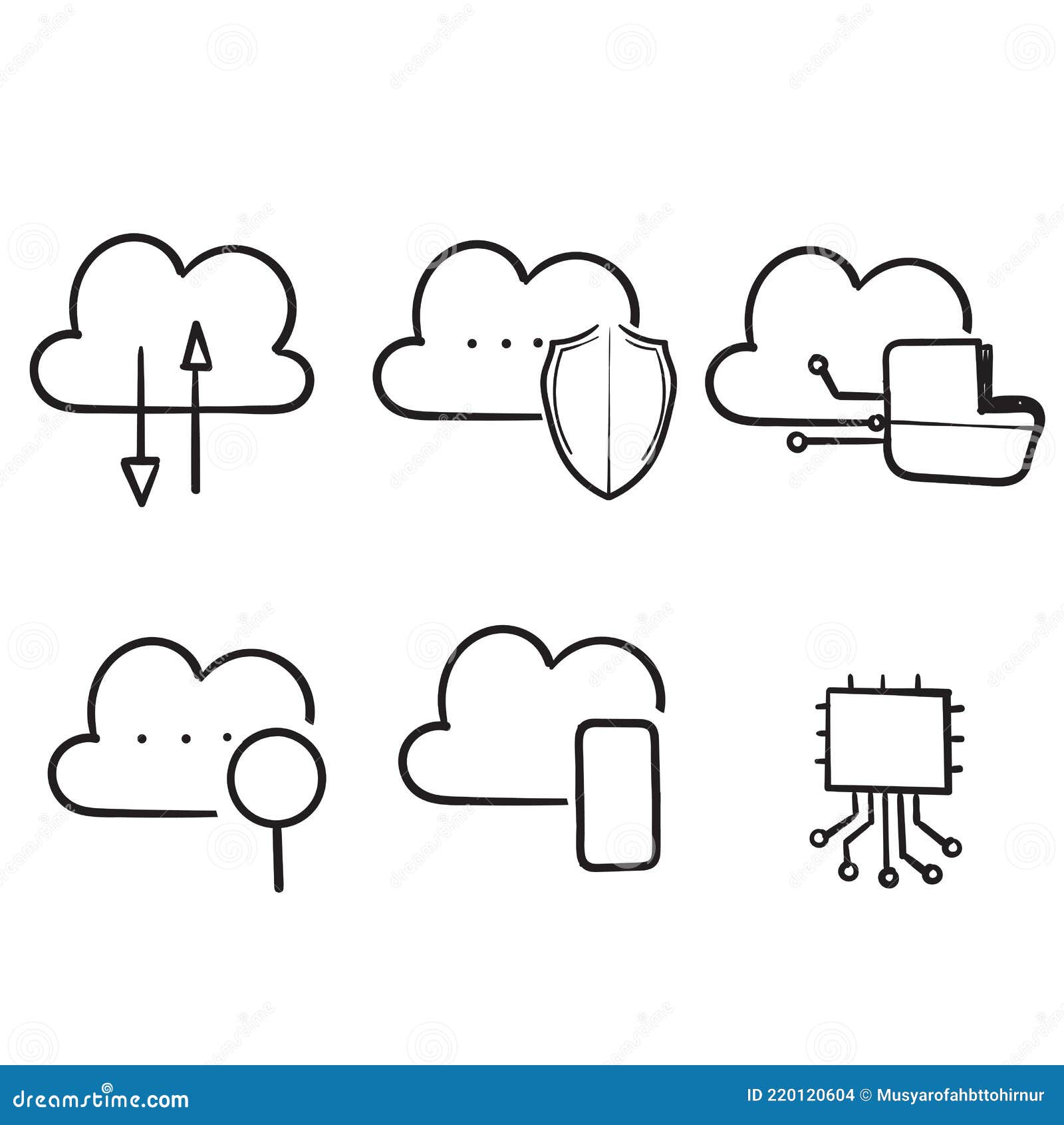 Hand Drawn Doodle Cloud Computing. Internet Technology. Online Services ...