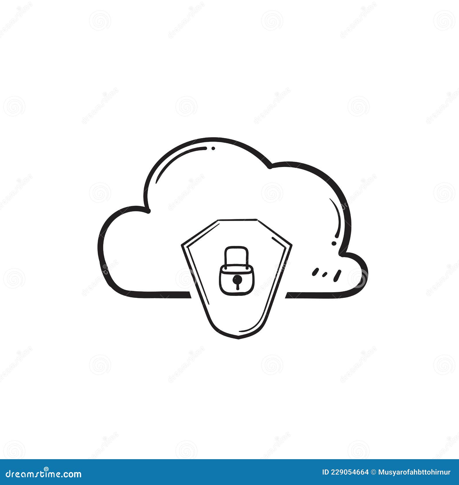 Hand Drawn Doodle Cloud and Padlock Symbol for Cyber Protection and ...