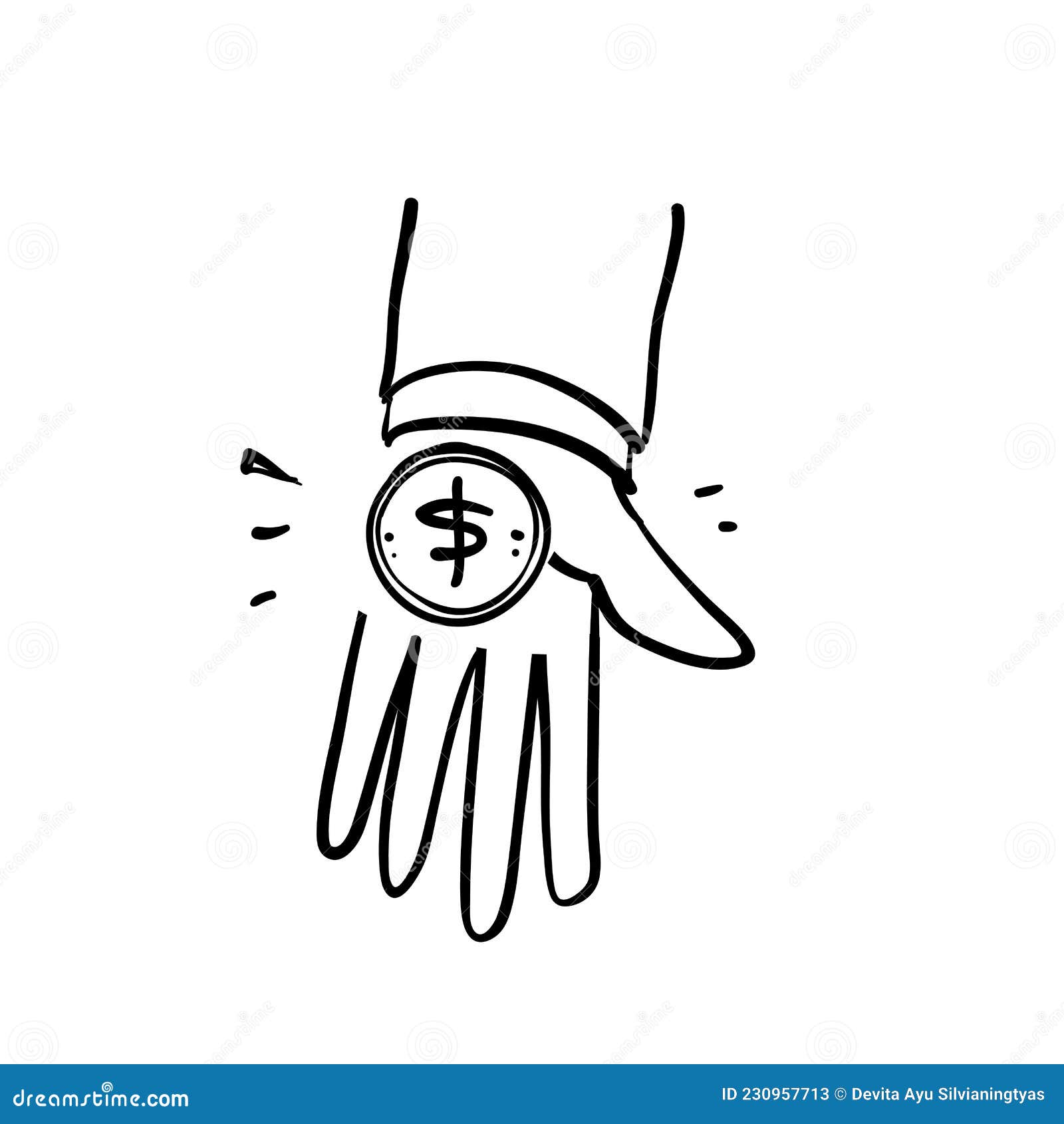 Hand Drawn Doodle Coin on Palm Hand Illustration Vector Isolated Stock ...