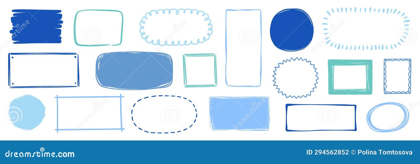Hand Drawn Doodle Color Frame Set. Box, Square, Rectangle, Circle Shape ...
