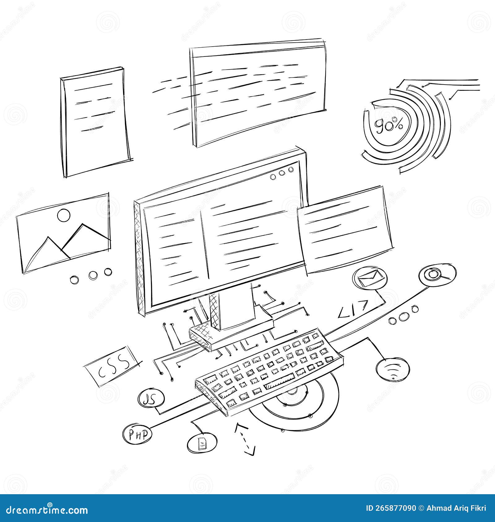 Hand Drawn Doodle Computer. Sketch of a Computer. Concept of Creative ...