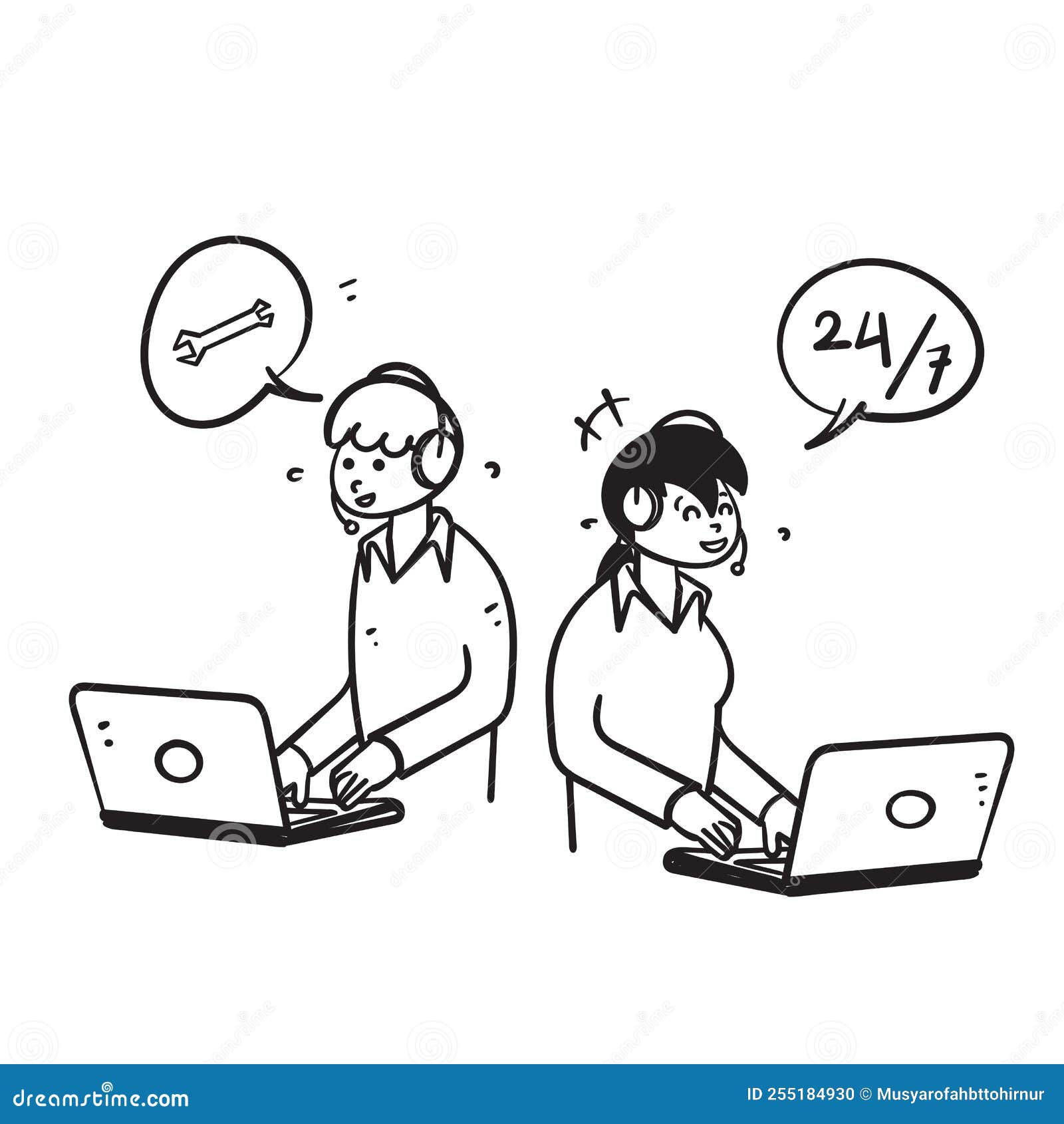 Hand Drawn Doodle Customer Service Center Agent Illustration Vector ...