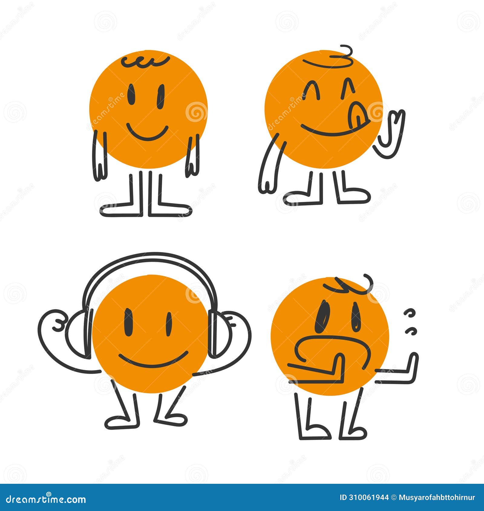 Hand Drawn Doodle Cute Circle Shape Character Collection Stock ...