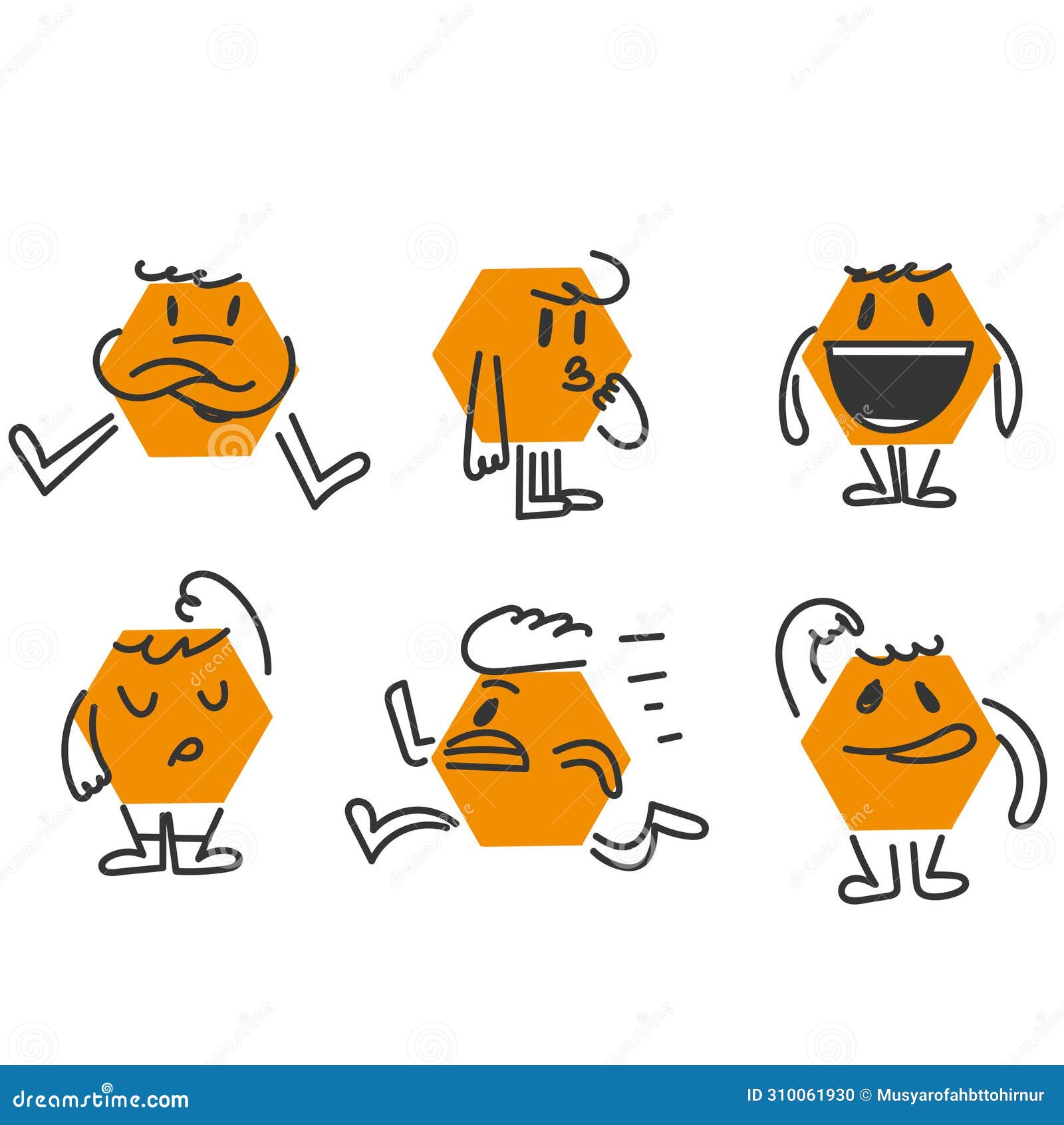 Hand Drawn Doodle Cute Hexagon Shape Character Gesture Stock ...