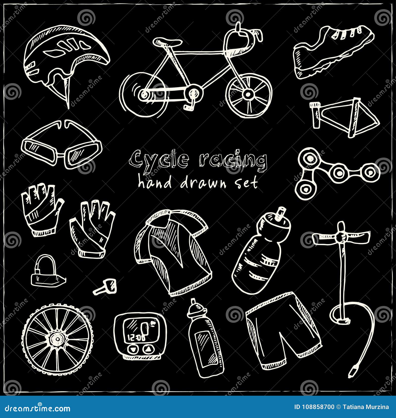 Hand Drawn Doodle Cycle Racing Set. Stock Vector - Illustration of draw ...