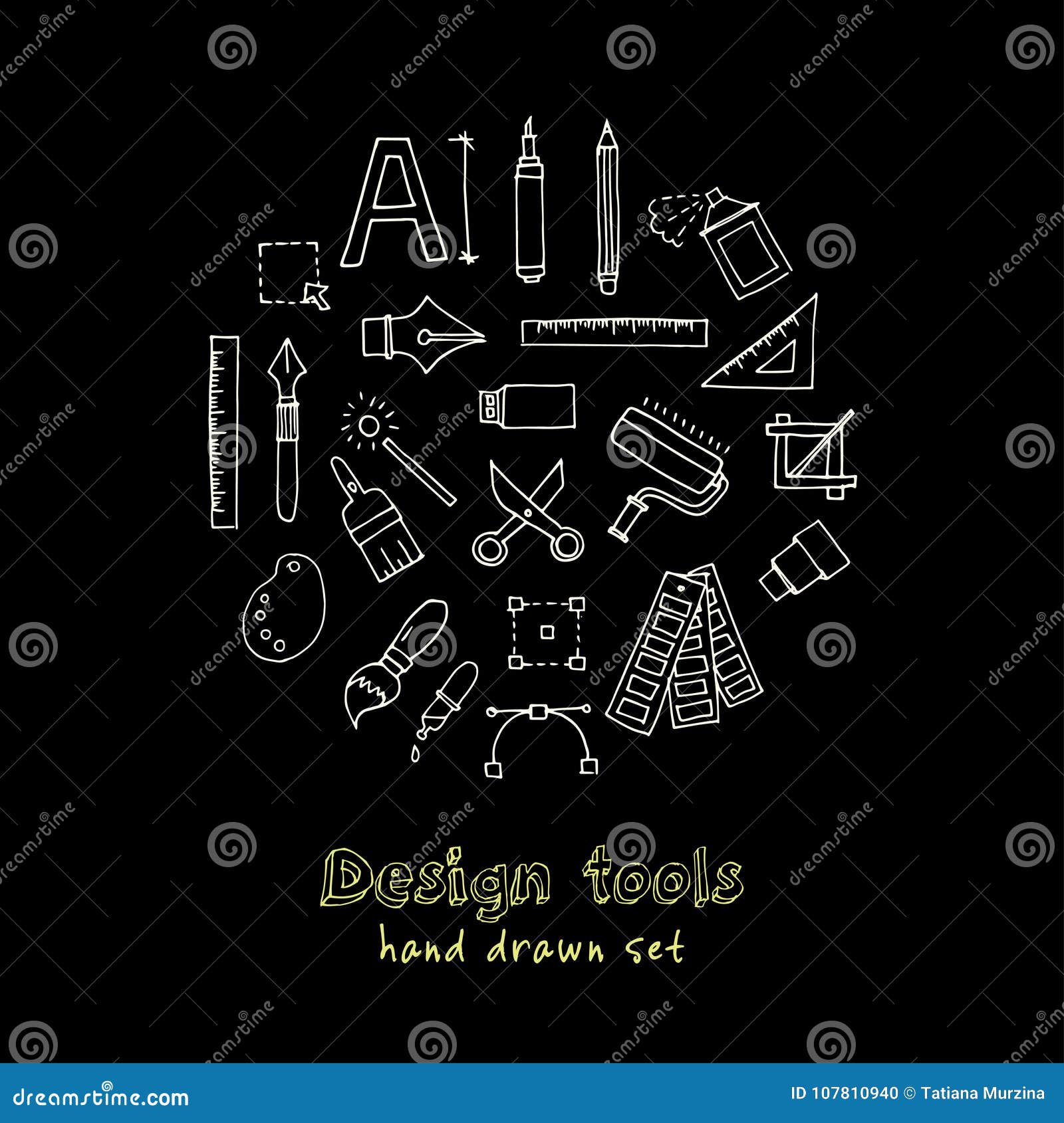 Hand Drawn Doodle Design Tools Set. Stock Vector - Illustration of bulb ...
