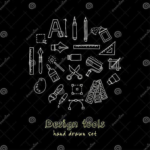 Hand Drawn Doodle Design Tools Set. Stock Vector - Illustration of bulb ...