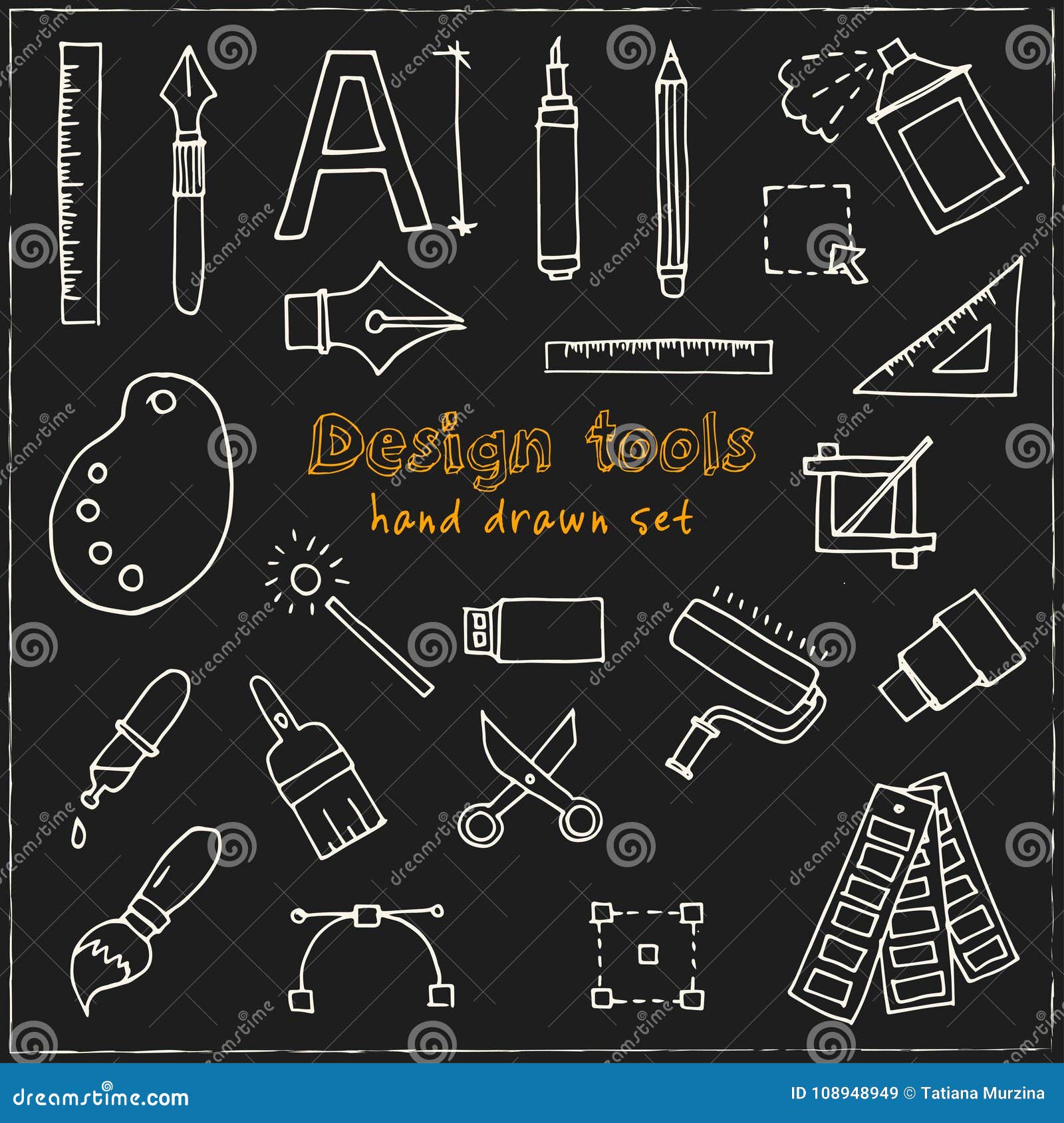 Hand Drawn Doodle Design Tools Set. Stock Vector - Illustration of line ...