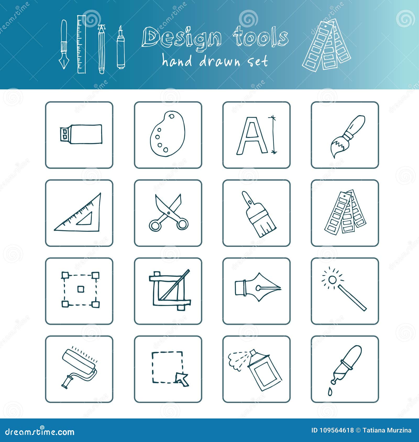 Hand Drawn Doodle Design Tools Set. Stock Vector - Illustration of ...