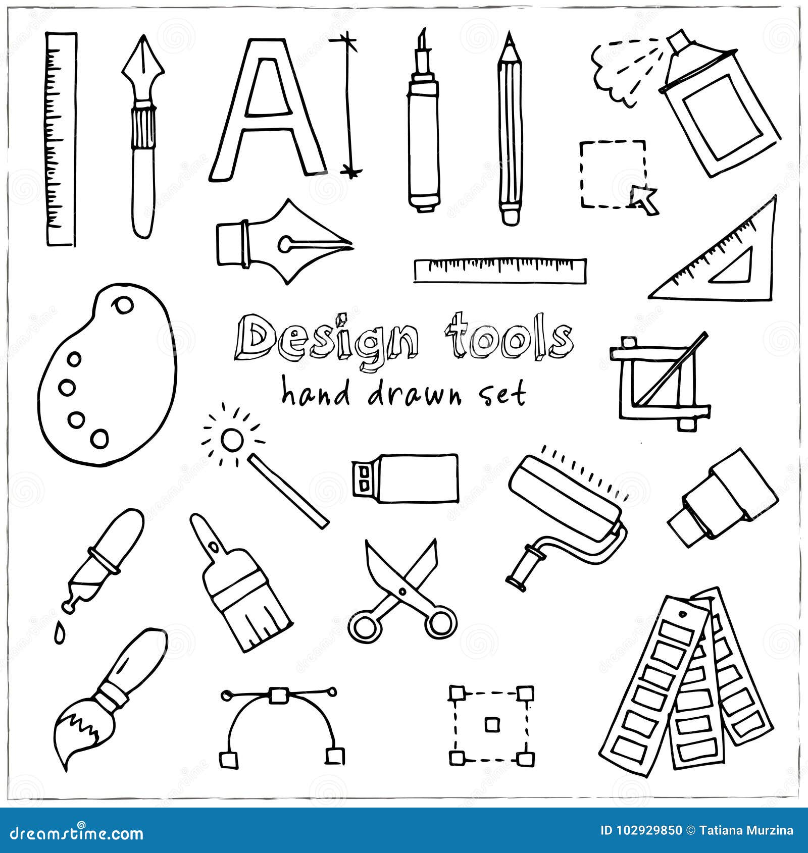 Hand Drawn Doodle Design Tools Set. Stock Vector - Illustration of ...