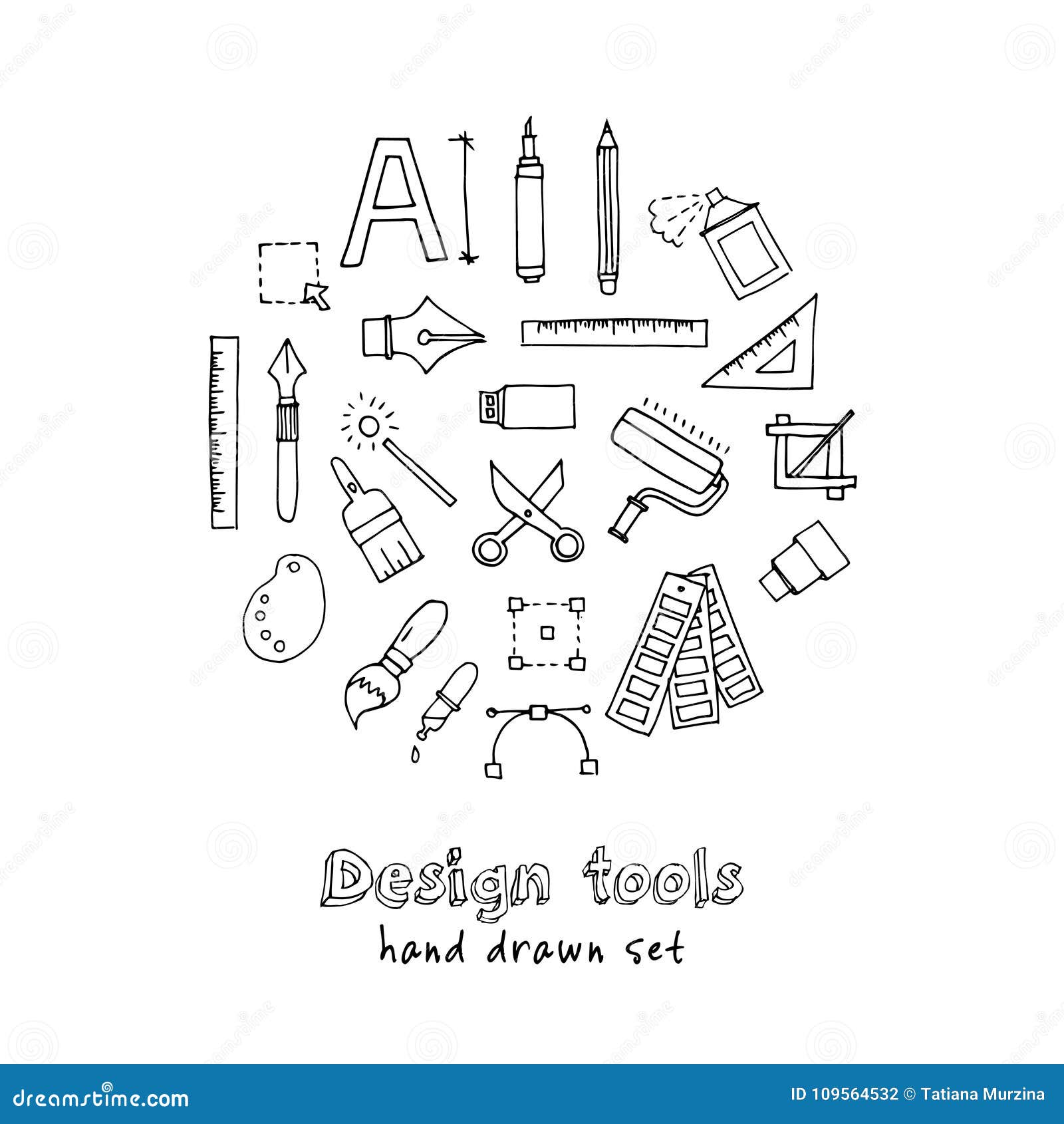 Hand Drawn Doodle Design Tools Set. Stock Vector - Illustration of ...