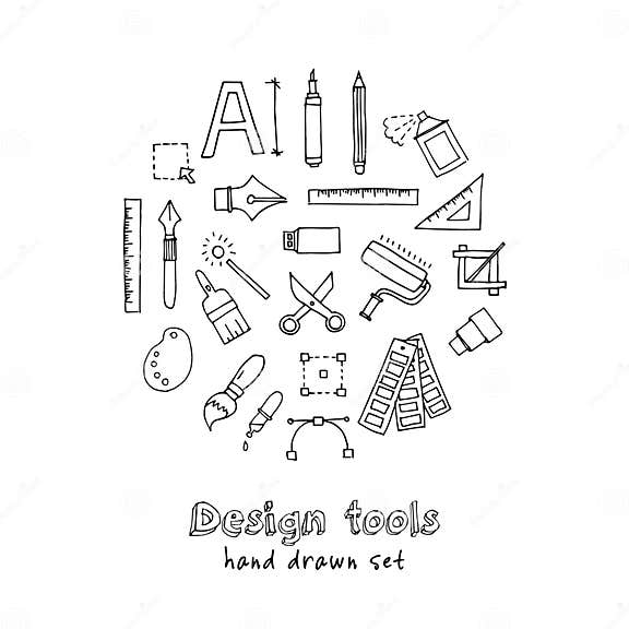 Hand Drawn Doodle Design Tools Set. Stock Vector - Illustration of ...