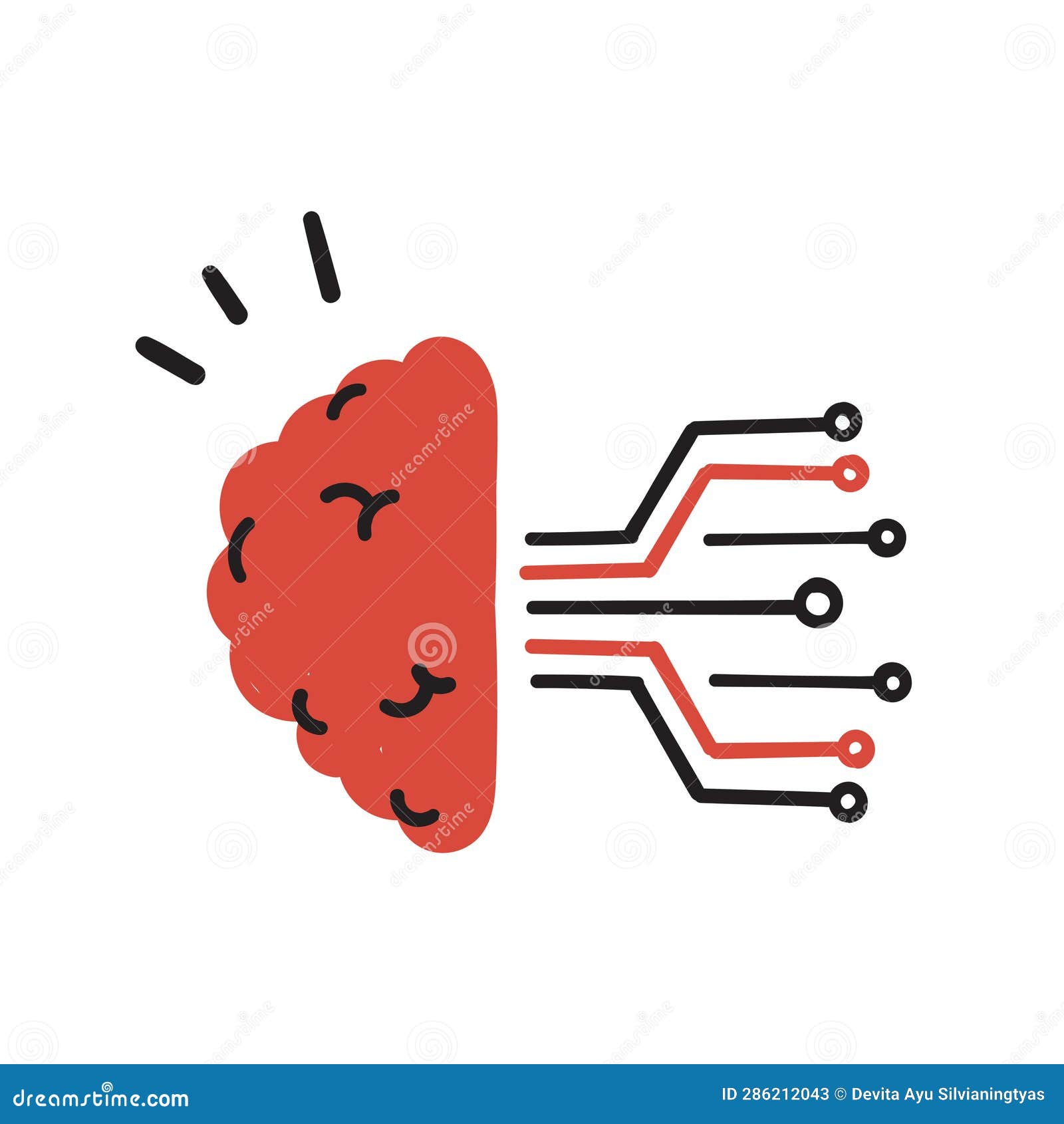 Hand Drawn Doodle Digital Brain Illustration Vector Isolated Stock ...