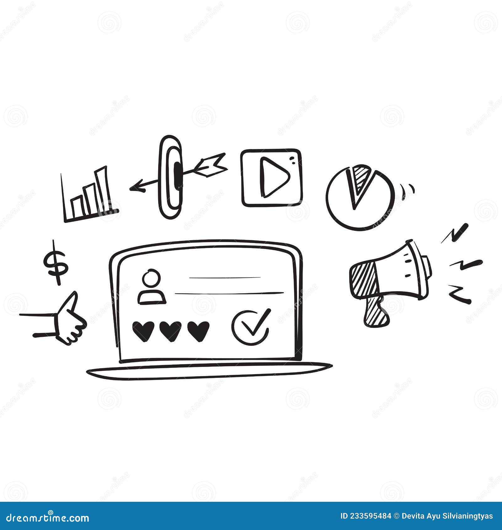 Hand Drawn Doodle Digital Marketing, Web Analytics Illustration Vector ...