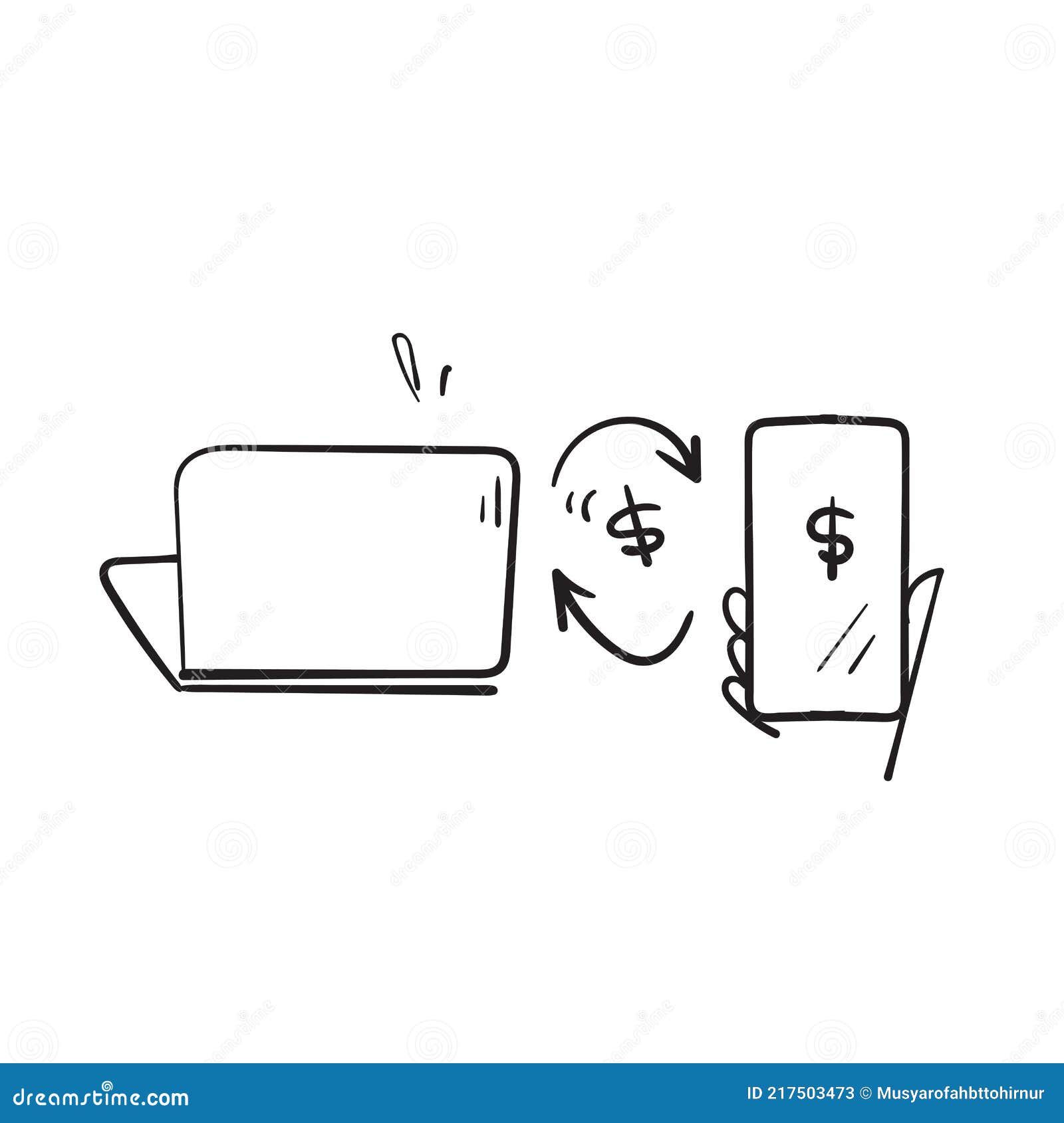 Hand Drawn Doodle Digital Online Transaction Illustration Vector Stock ...