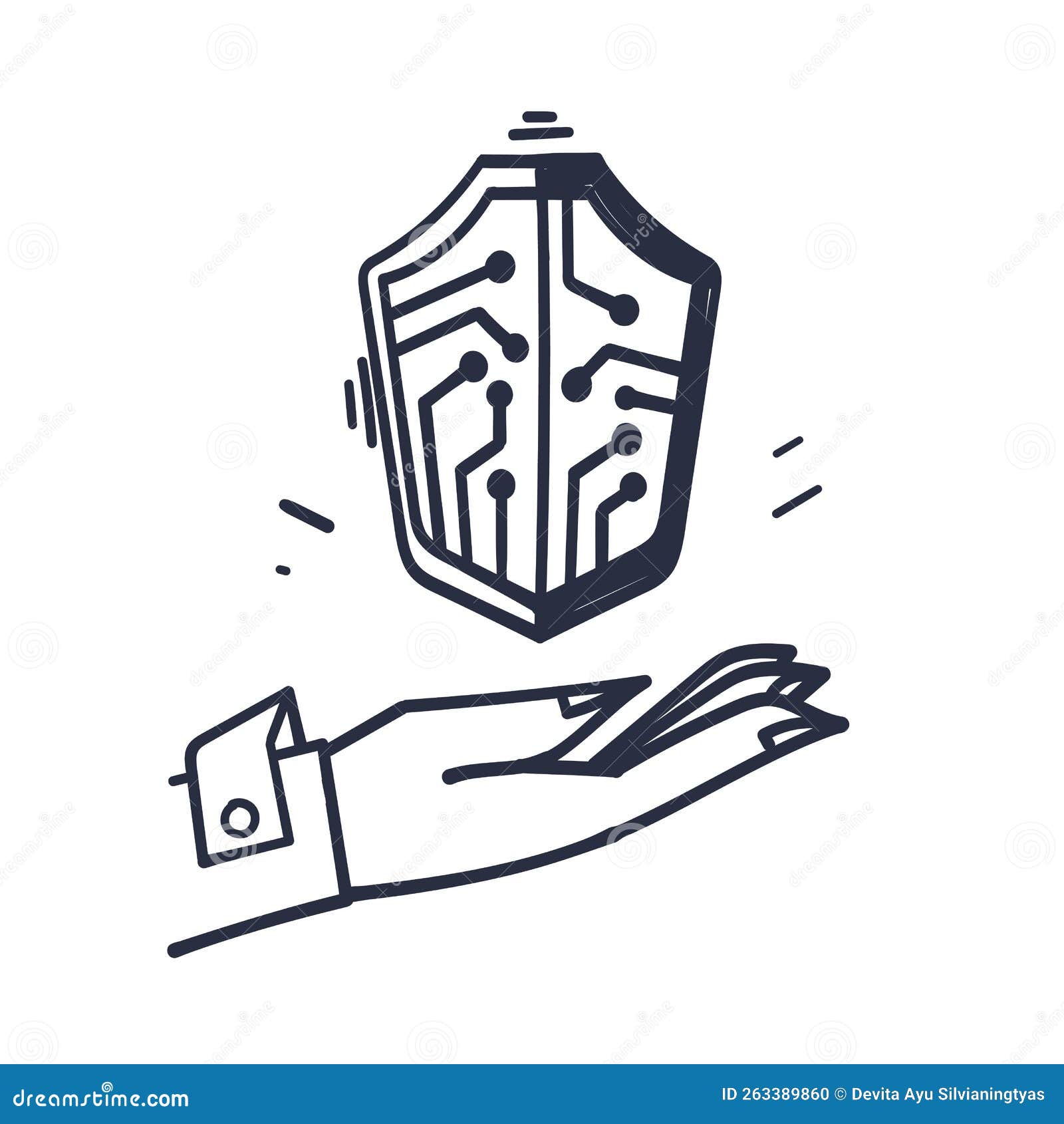 Hand Drawn Doodle Digital Shield Illustration Vector Stock Vector ...