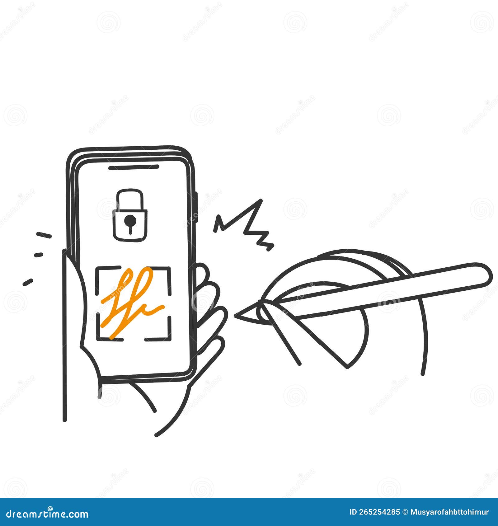 Hand Drawn Doodle Digital Signature on Mobile Illustration Vector ...