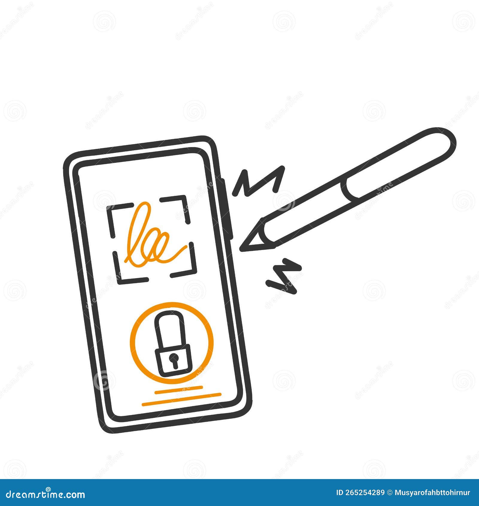 Hand Drawn Doodle Digital Signature on Mobile Illustration Vector ...