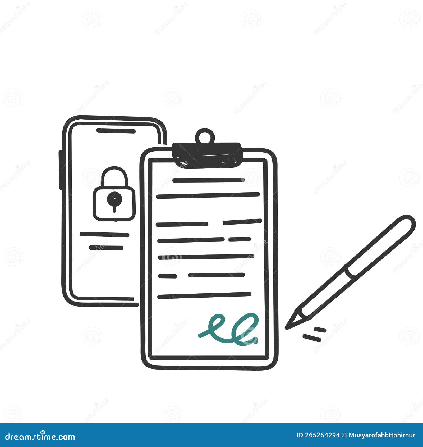 Hand Drawn Doodle Digital Signature on Mobile Illustration Vector ...