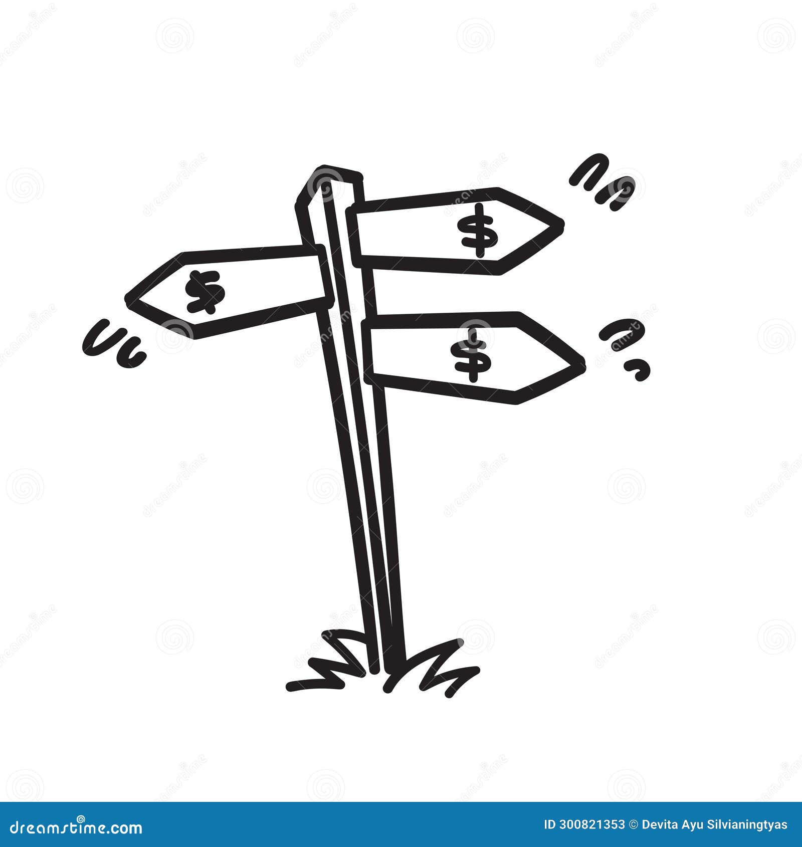 Hand Drawn Doodle Direction Board with Money Symbols Stock Vector ...