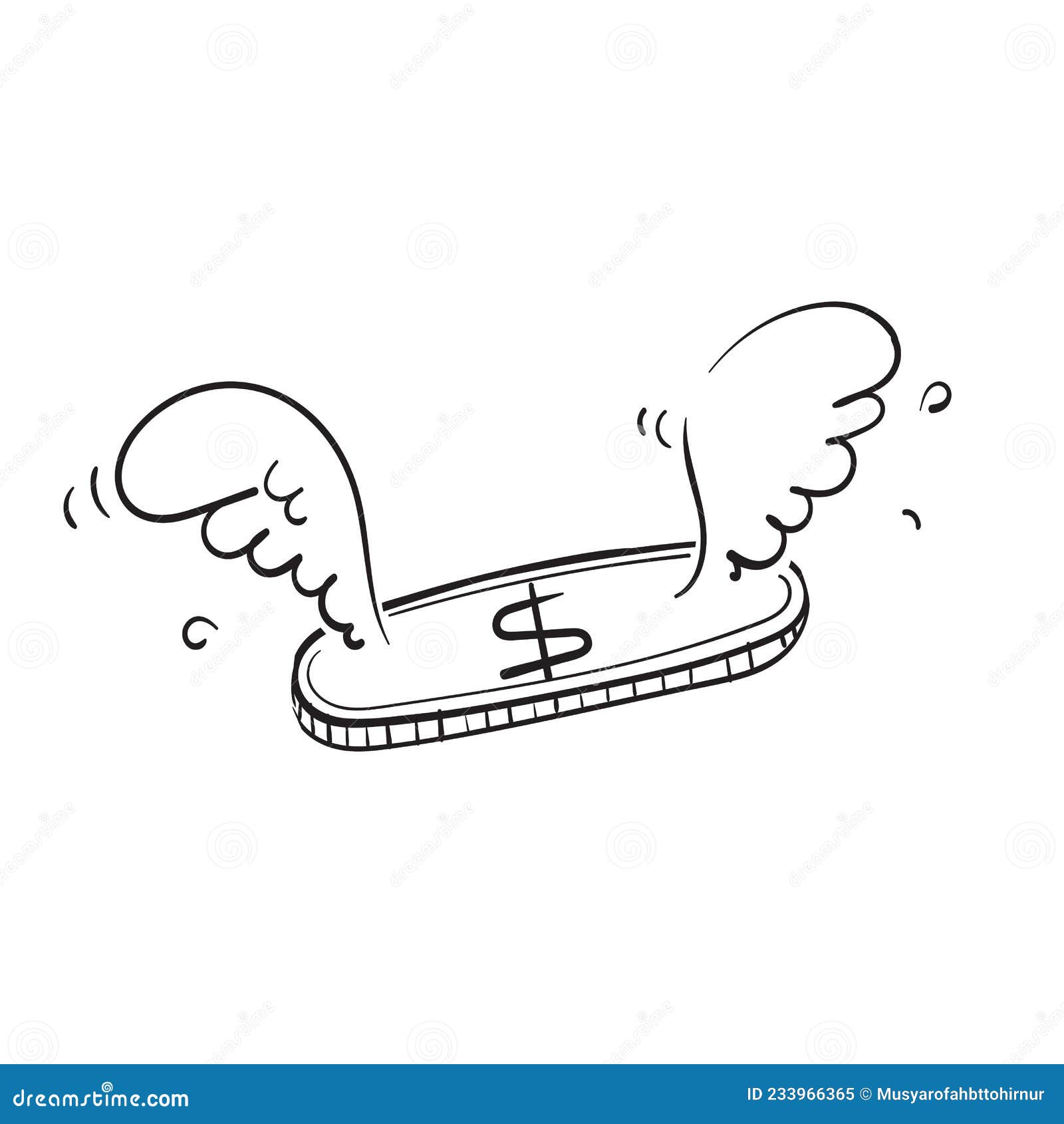 Hand Drawn Doodle Dollar Money with Wings Illustration Vector Stock ...