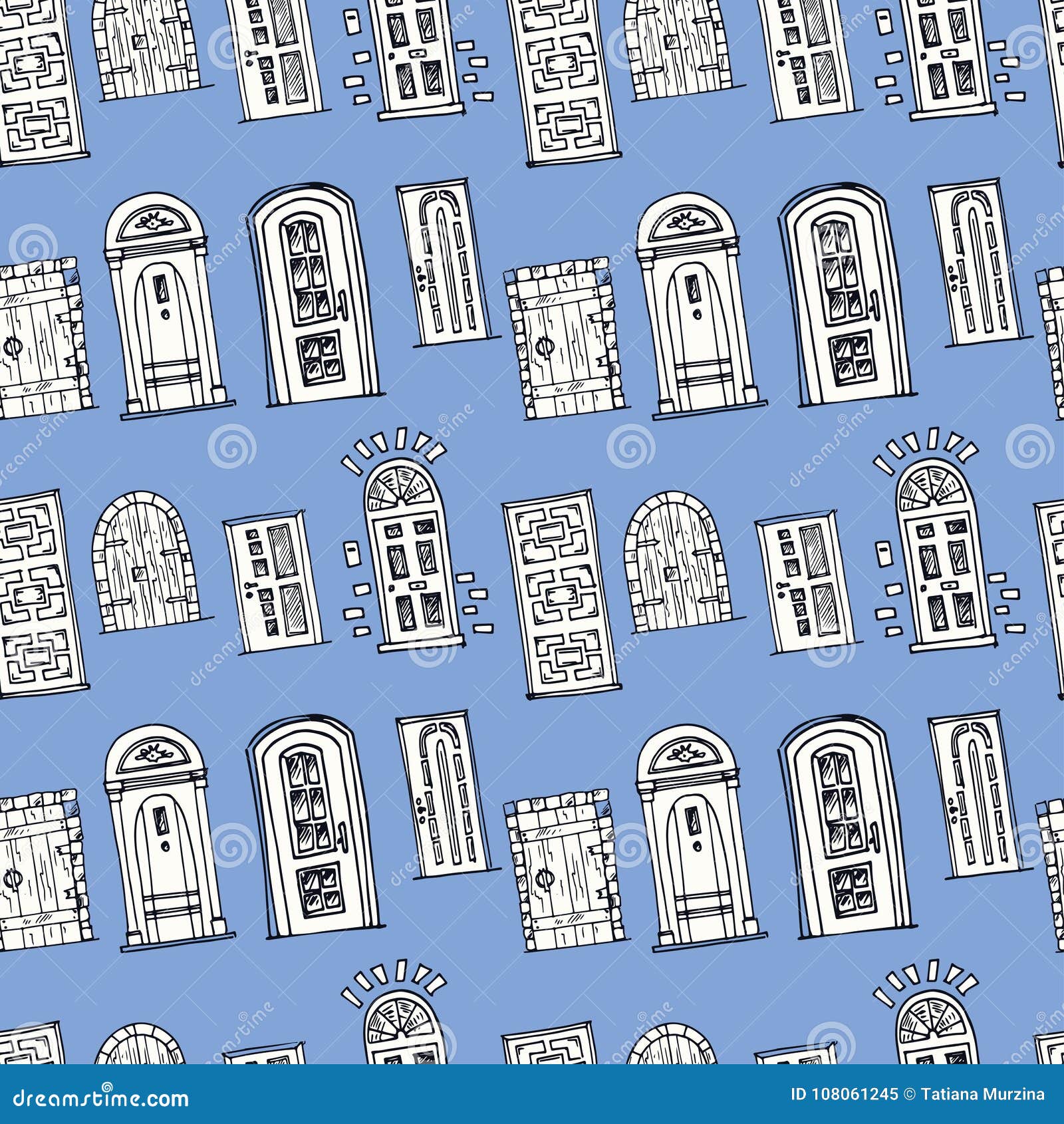 Hand Drawn Doodle Doors Seamless Pattern Stock Vector - Illustration of ...