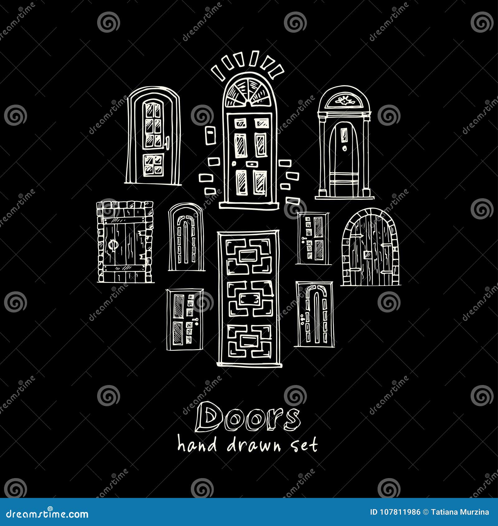 Hand Drawn Doodle Doors Set. Stock Vector - Illustration of blackboard ...