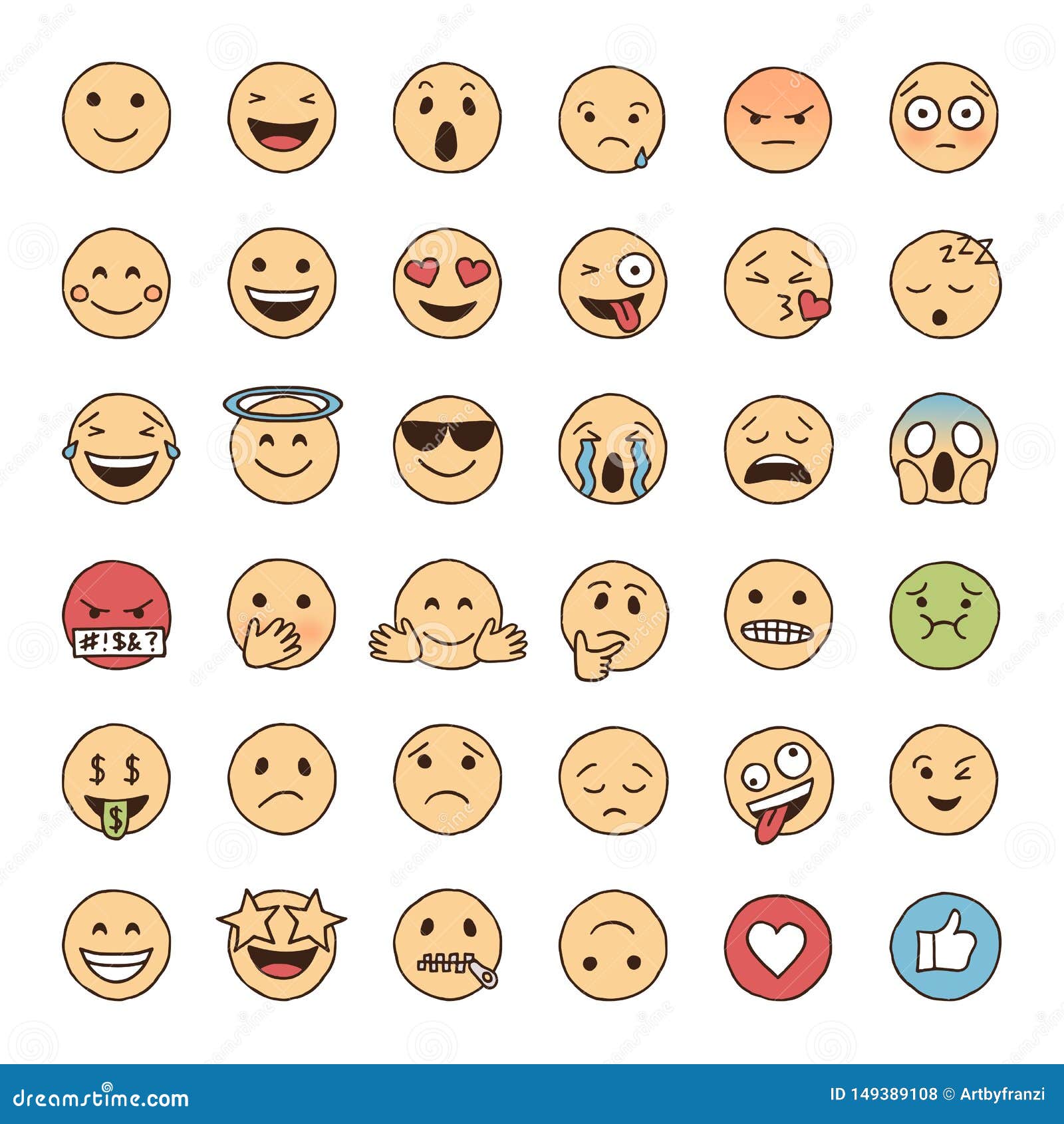 Hand drawn doodle emoji stock vector. Illustration of emoticons - 149389108