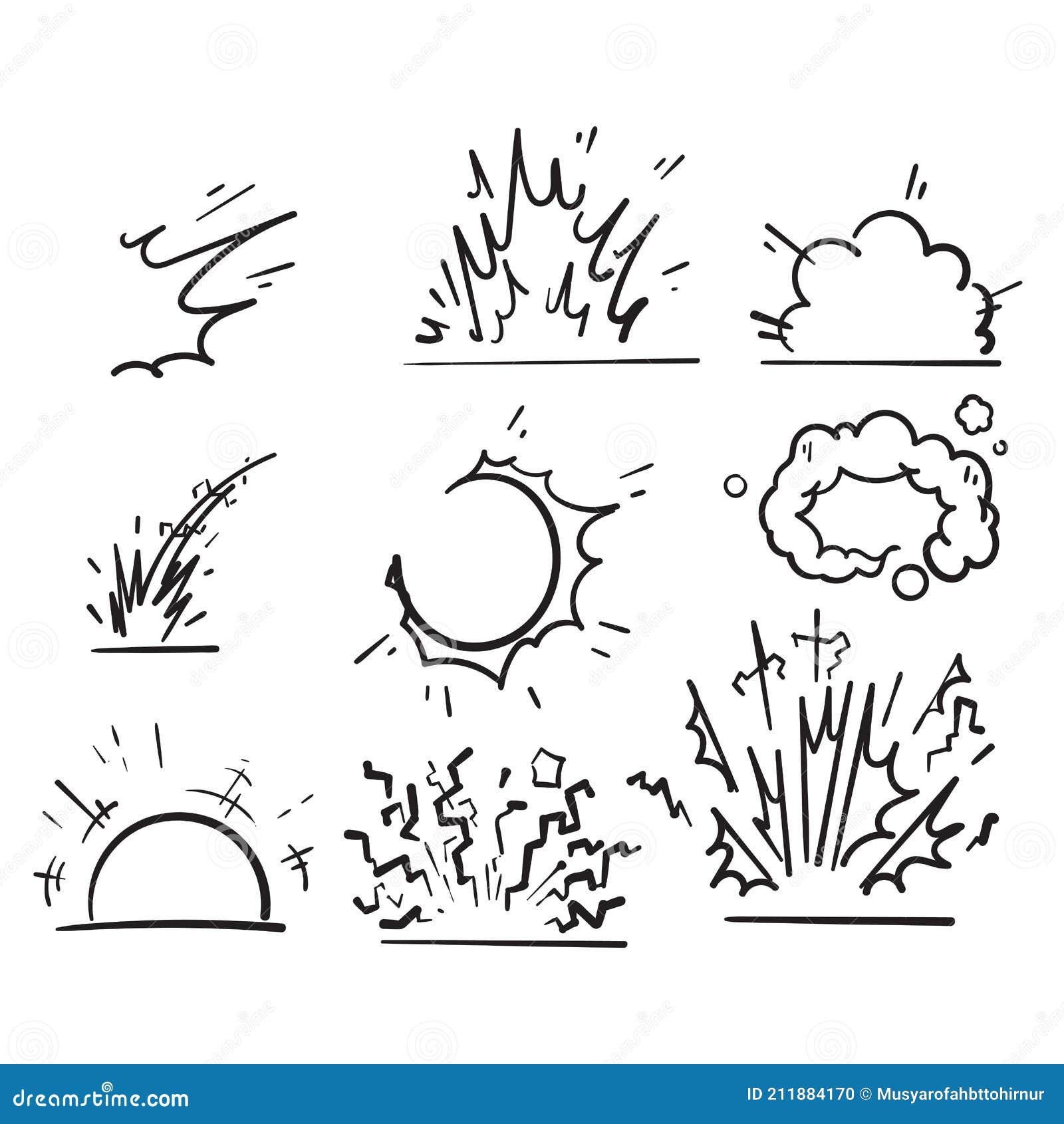 Hand Drawn Doodle Explosion and Electric Effect Isolated Stock Vector ...