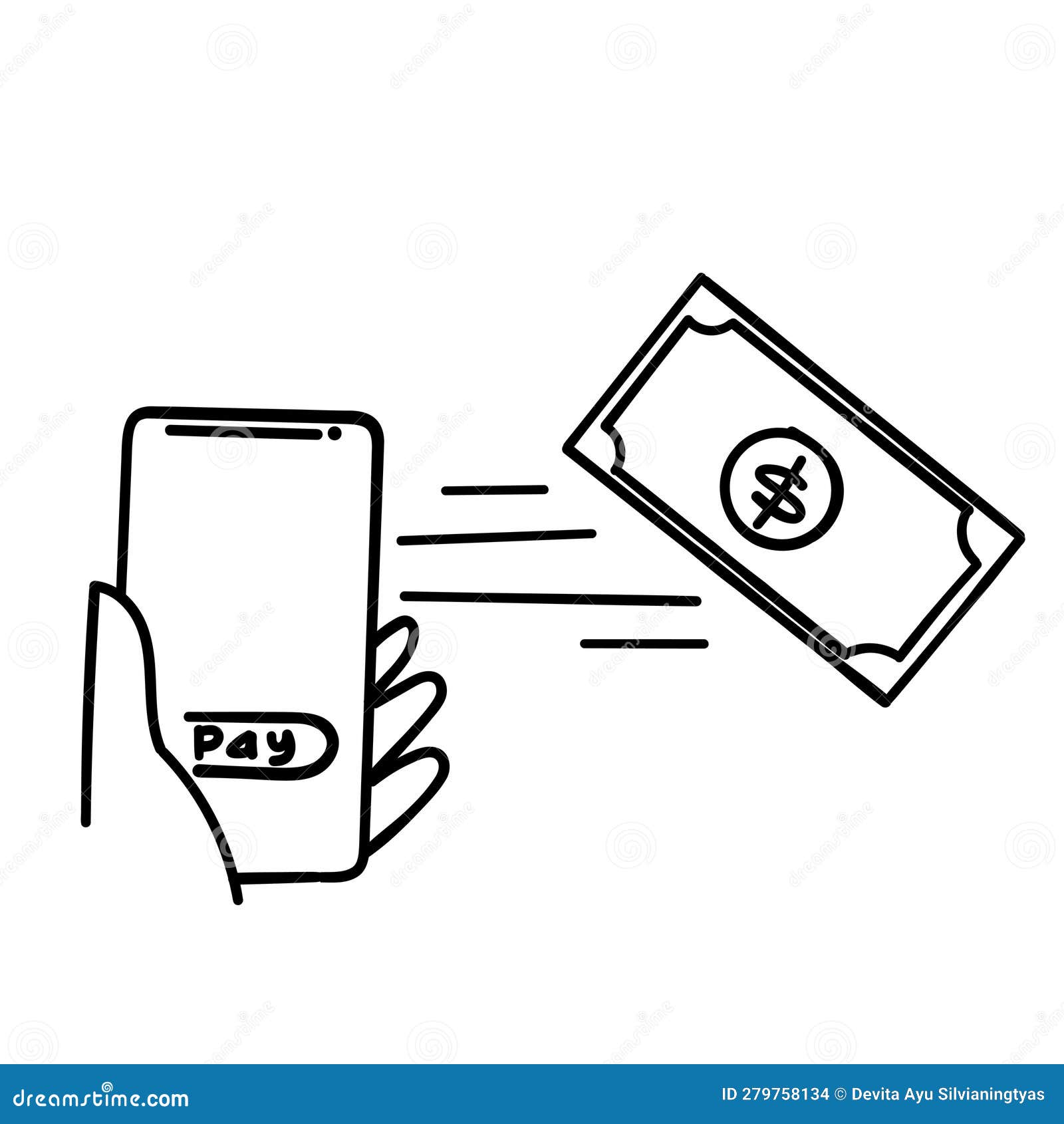 Hand Drawn Doodle Fast Pay Transfer Illustration Vector Stock Vector ...