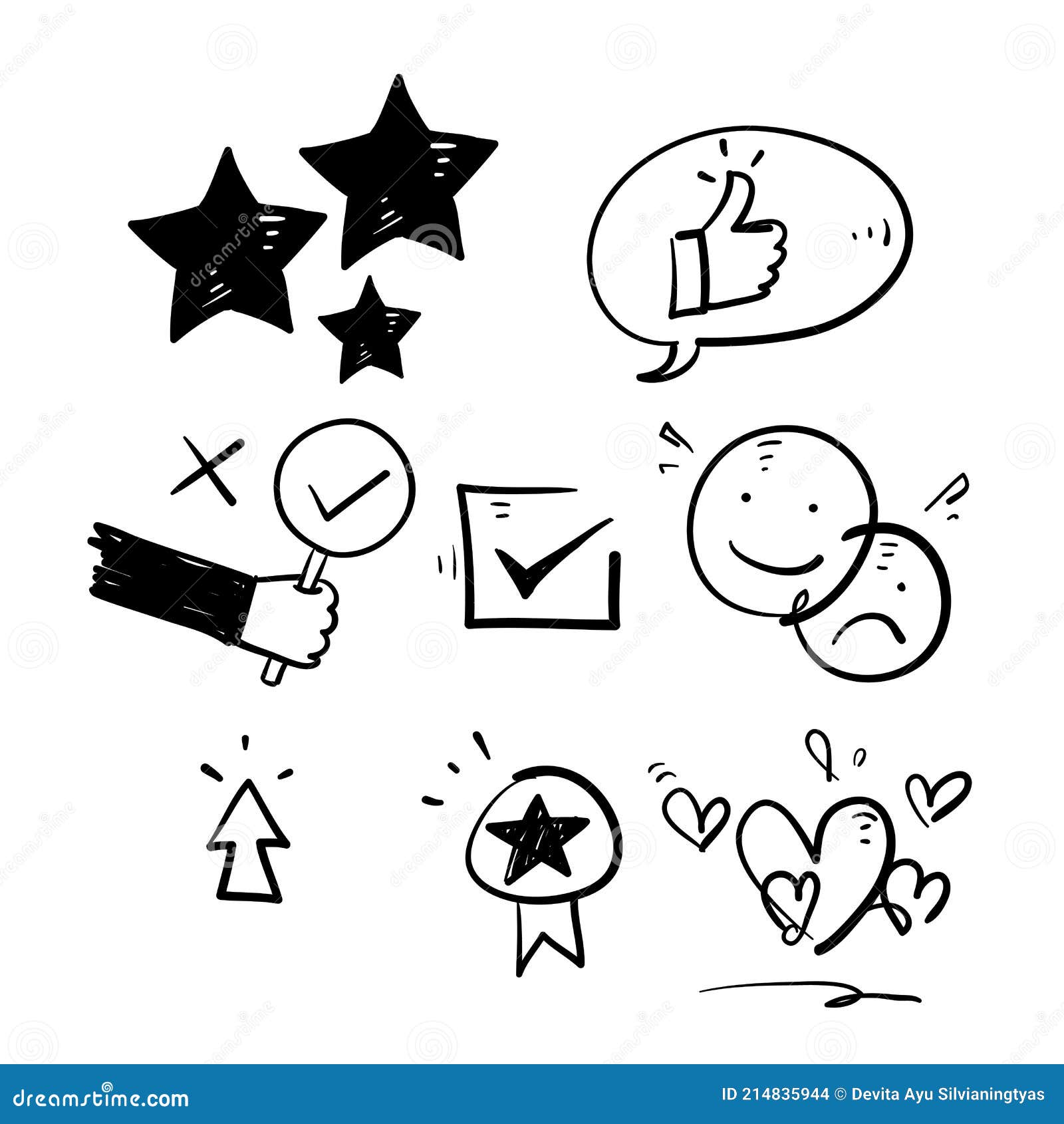Hand Drawn Doodle Feedback and Review Thin Icons Illustration Symbol ...