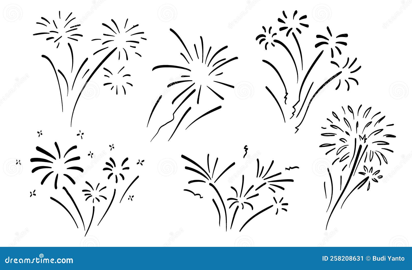 Hand Drawn of Doodle Firework, Explosion Set. Doodle Design Element ...